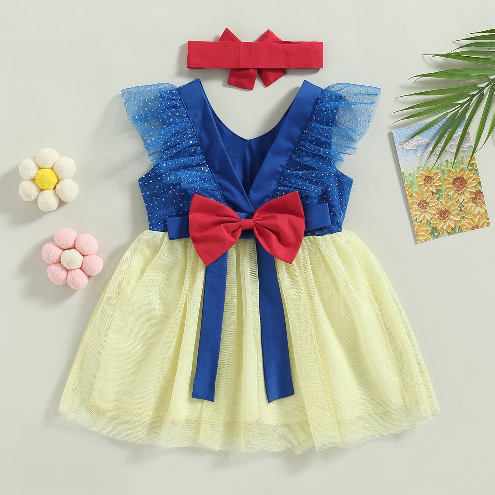 Lamuusaa Infant Baby Girls Princess Dress Contrast Color V-Neck Ruffles ...
