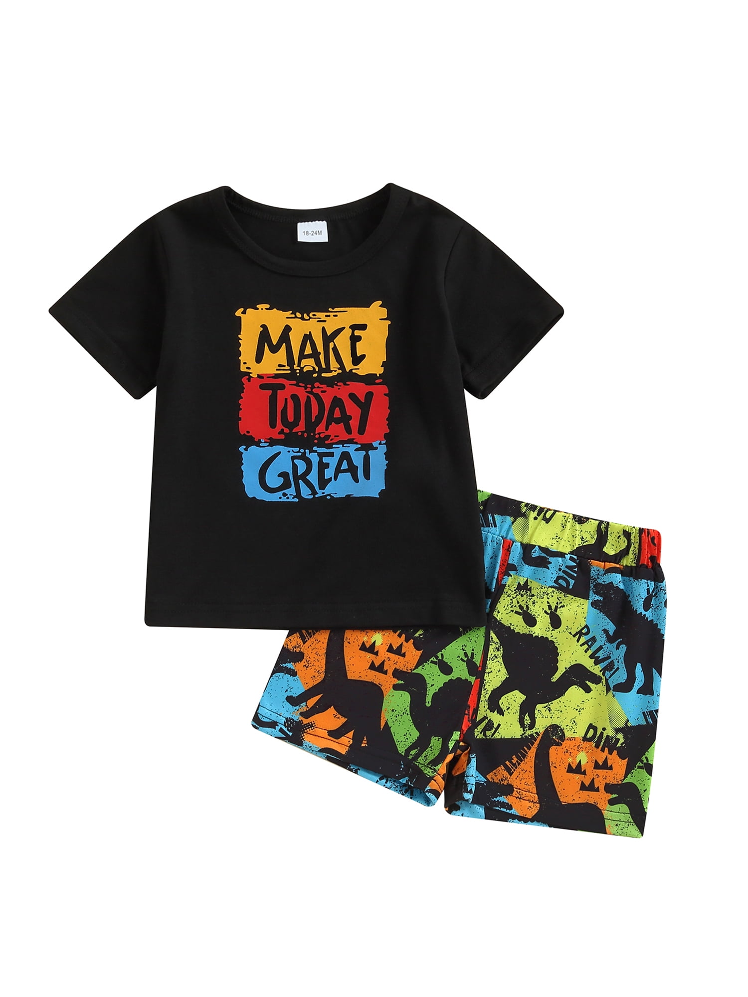 Lamuusaa Kid Boy Clothes Suit, Short Sleeve Round Neck Letters Dinosaur ...