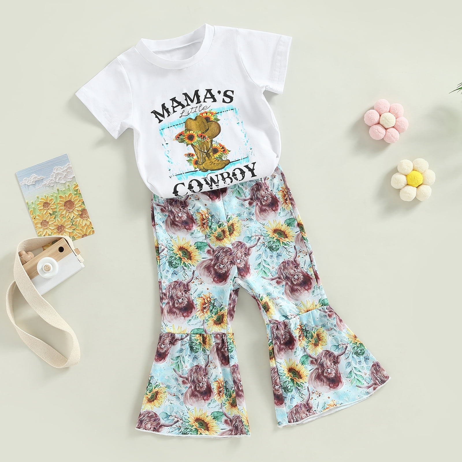 Lamuusaa Kid Girls Pants Set, Short Sleeve Crew Neck Letters Print T ...