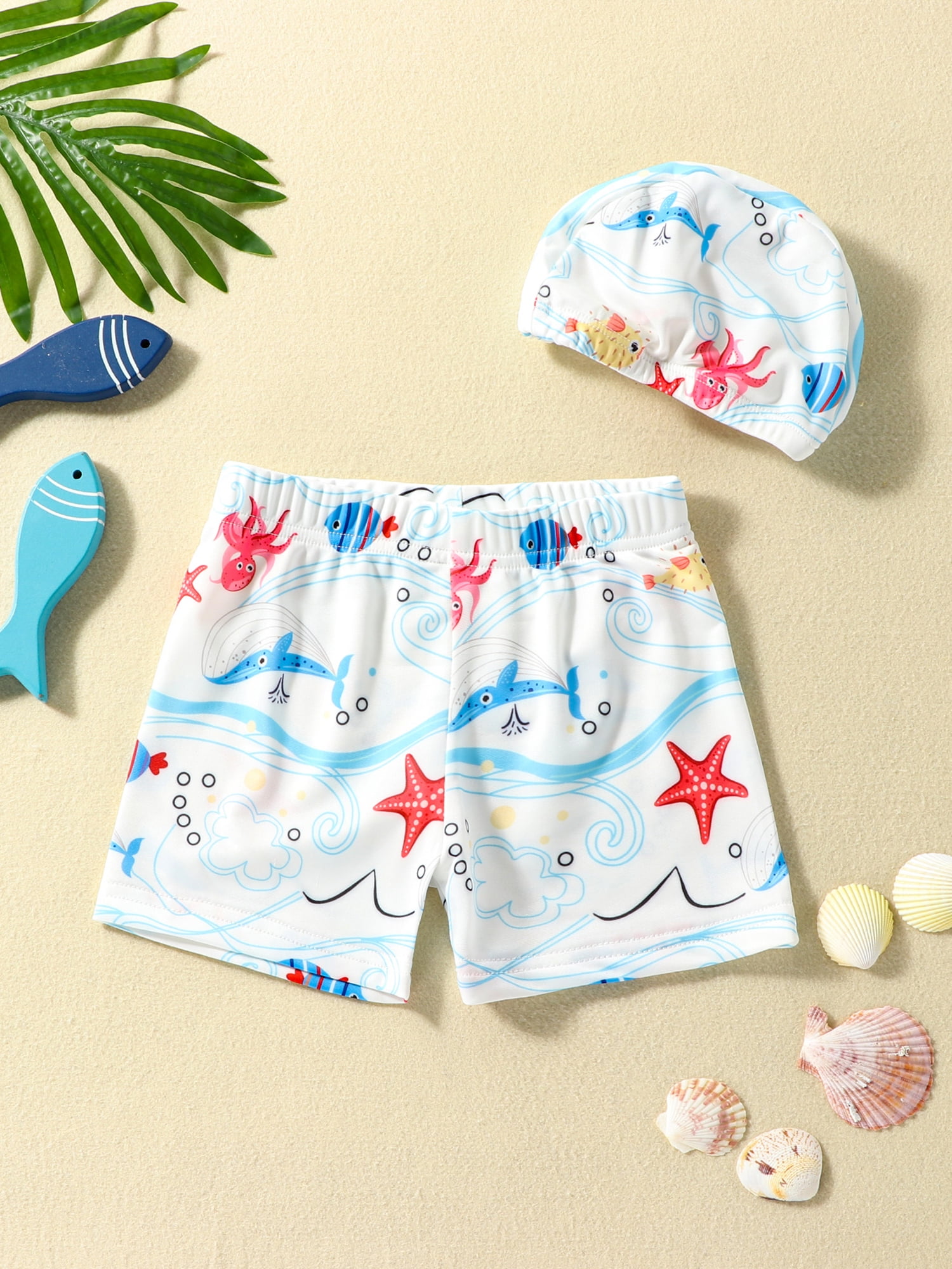 Lamuusaa Kids Boys Swim Shorts for Summer Beach, Shark/Dinosaur ...