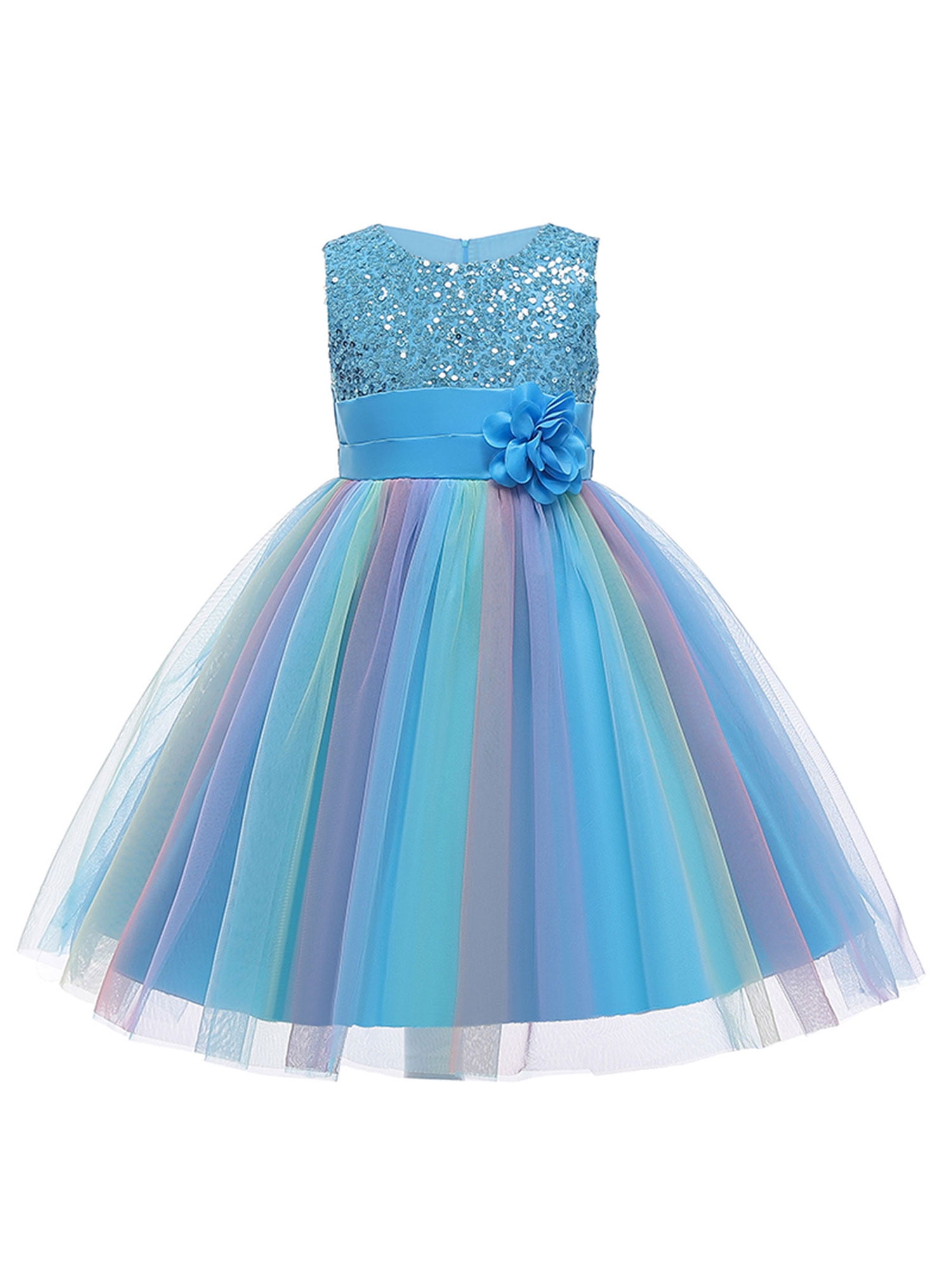 Lamuusaa Kids Formal Dress, Flower Sequins Round Collar Sleeveless One ...
