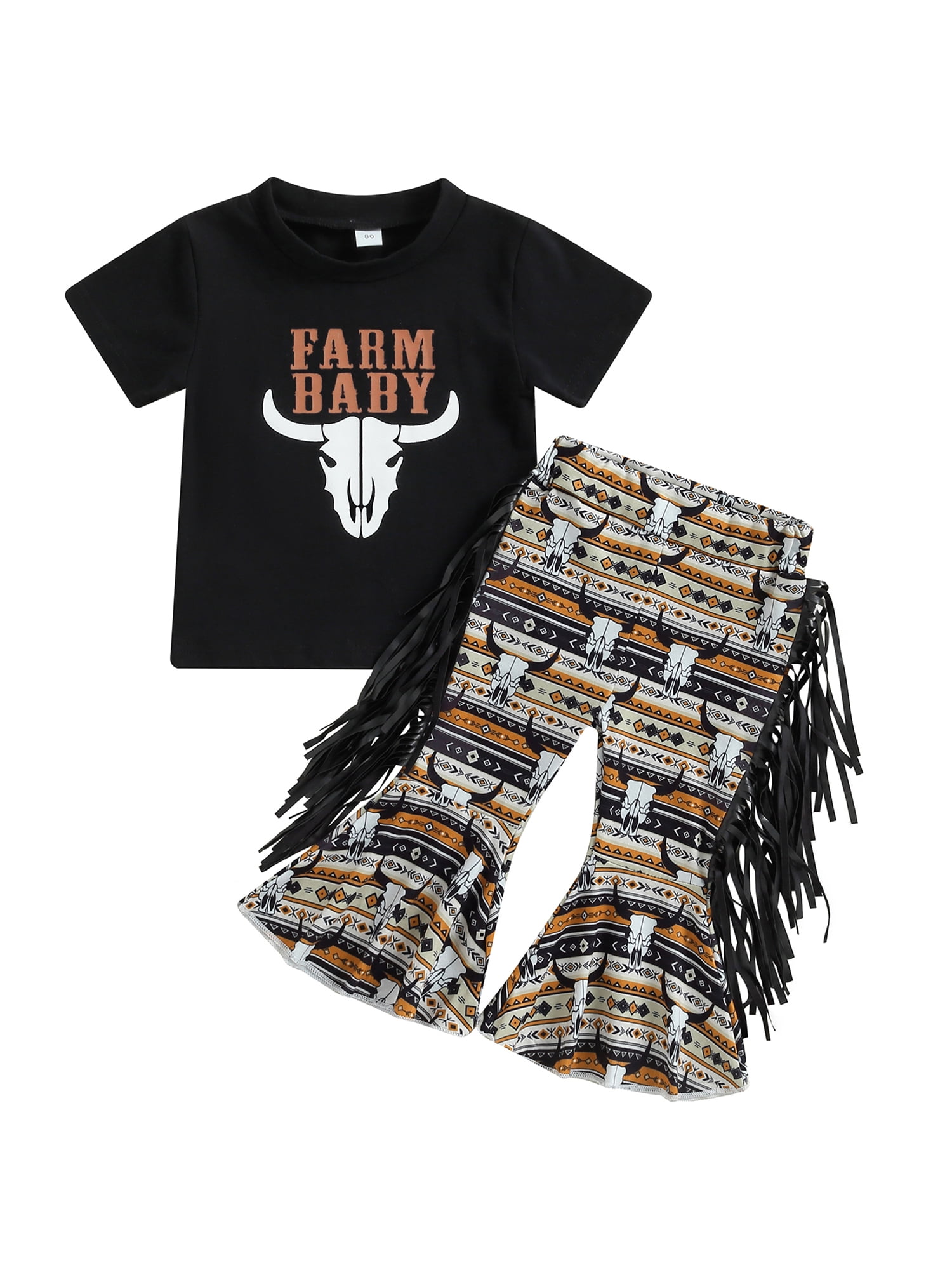 Lamuusaa Kids Girls Summer Outfits Bull Head Letter Print Short Sleeve T-shirt and Elastic ...