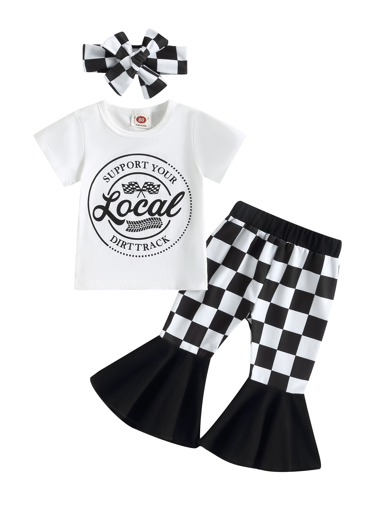 Lamuusaa Kids Girls Summer Outfits Short Sleeve T-shirt and Casual Basketball/plaid Print Flare ...