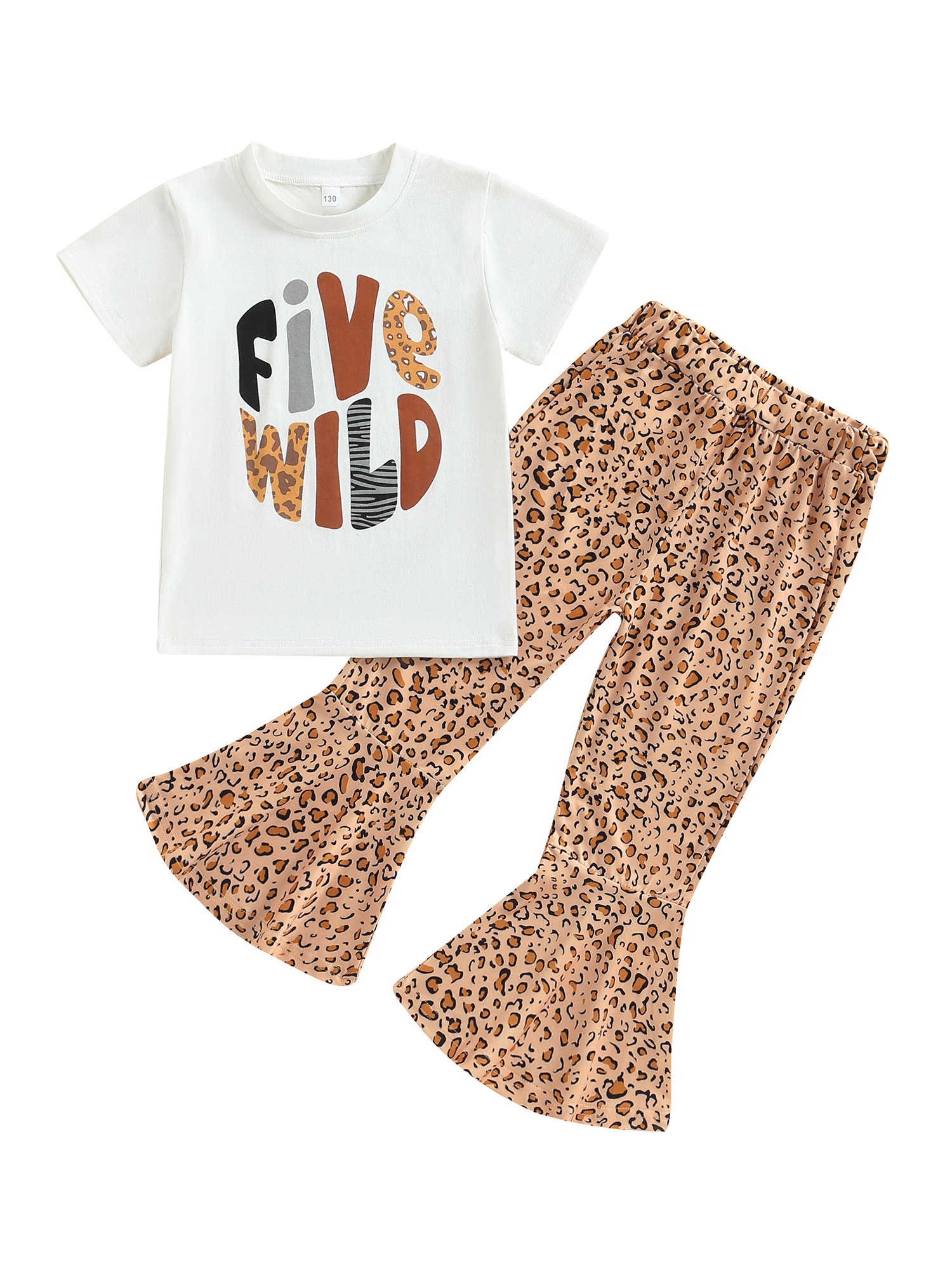 Lamuusaa Kids Girls Summer Outfits Short Sleeve T-shirt and Leopard Print Pants Headbands Set ...