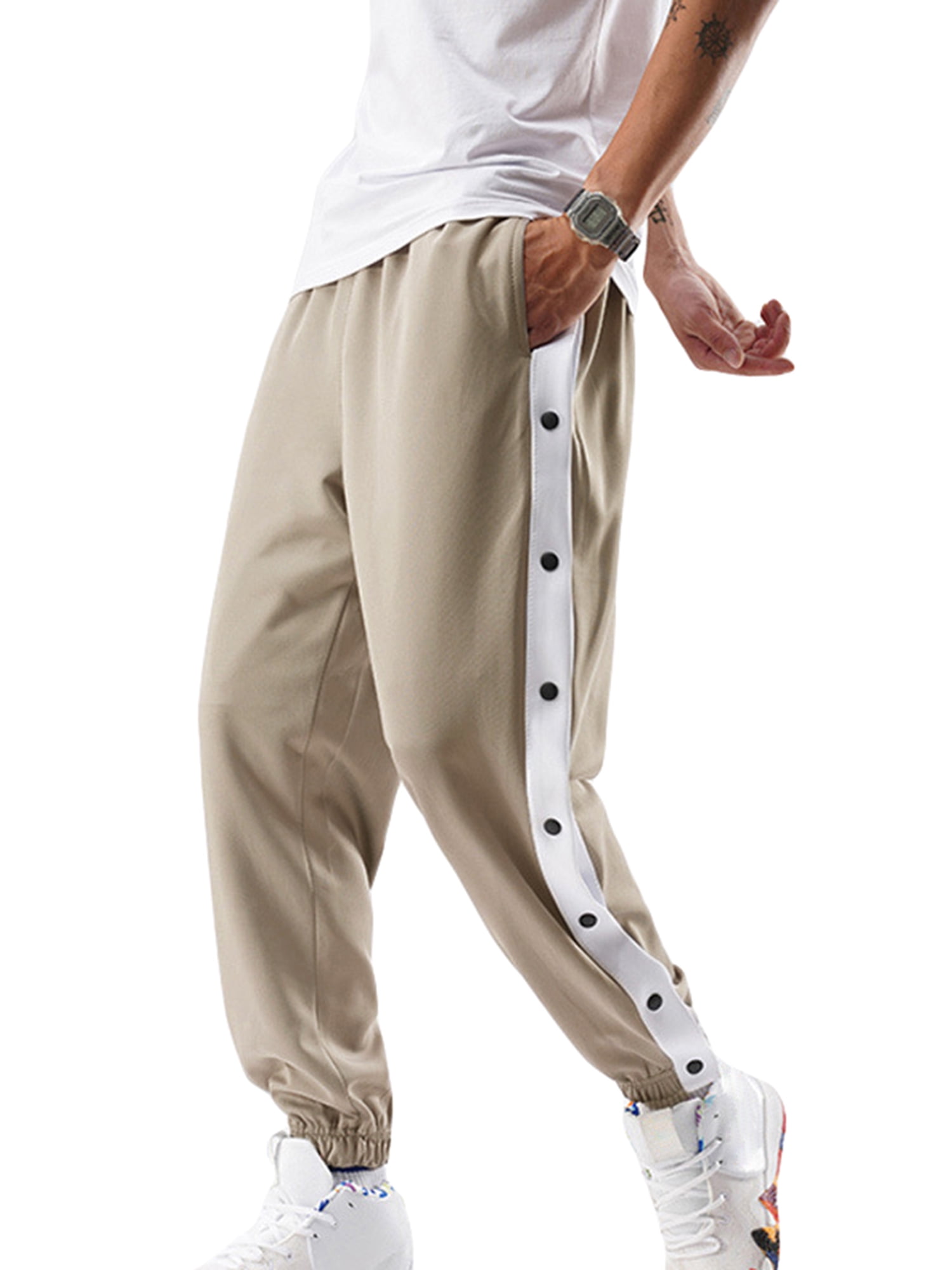 Lamuusaa Men Tear Away Pants Quick Dry Loose Pants Casual High Split ...