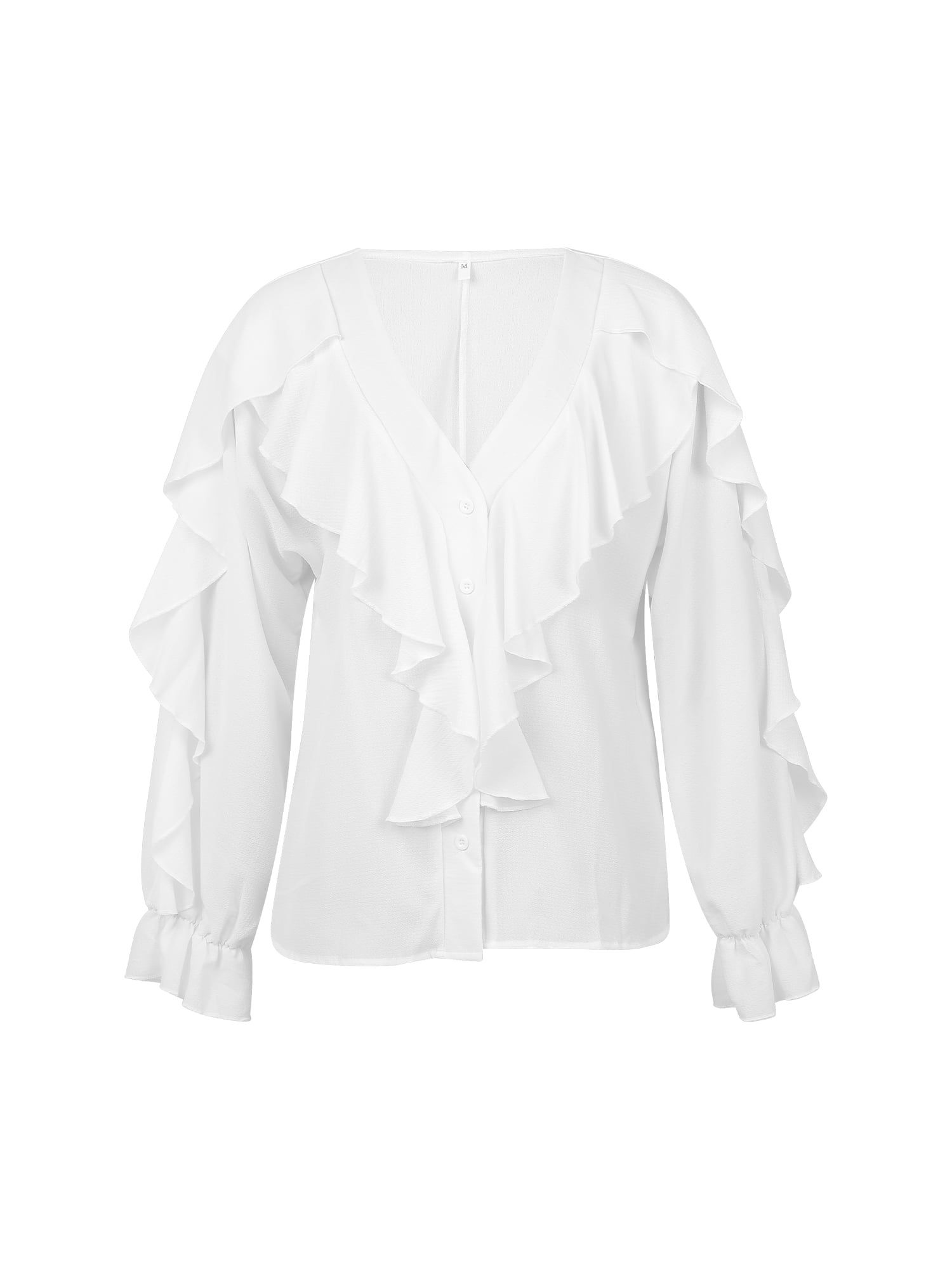 Lamuusaa Plus Size Women Shirt Button-down Ruffle Blouse V-neck Long ...