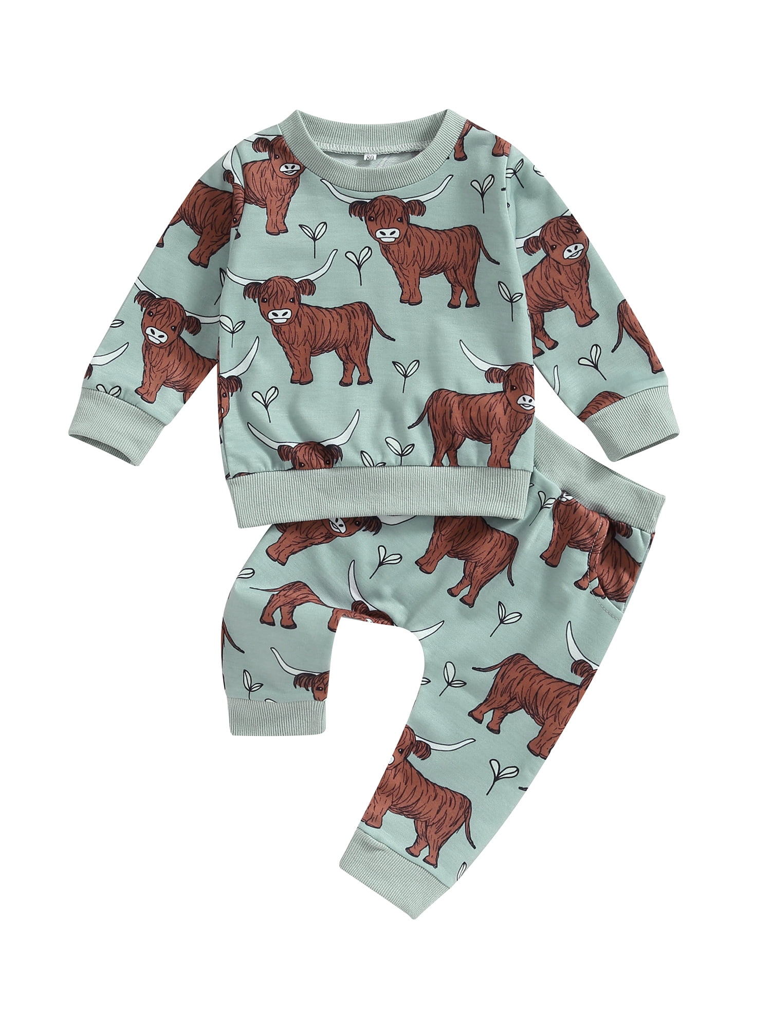 Lamuusaa Toddler Baby Girls Western Clothes Cow Print Long Sleeve and Pants Set Cute 2 Pcs ...