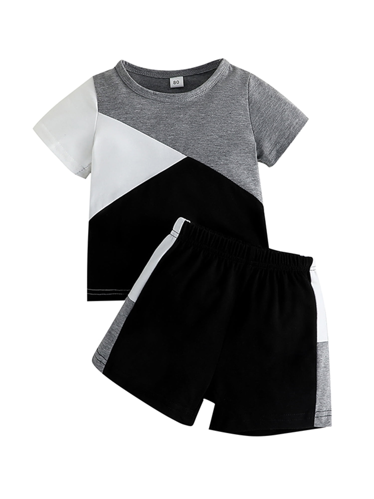 Lamuusaa Toddler Boys Summer Outfits Short Sleeve T-shirt and Casual Elastic Shorts Set ...