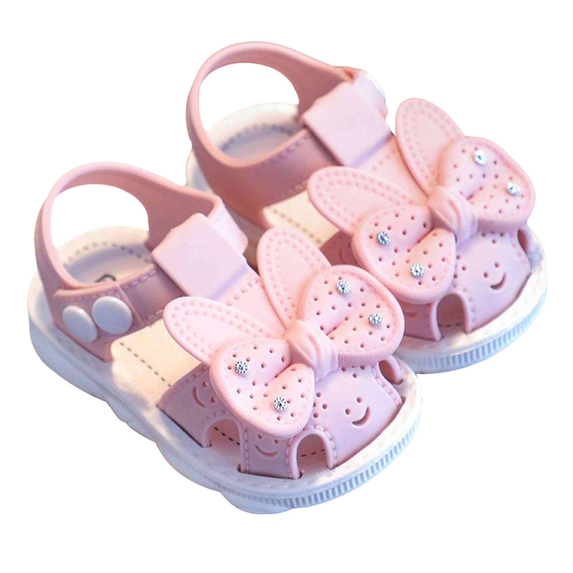 Lamuusaa Toddler Girl Summer Bowknot Sandals PVC Anti-slip Soft Sole Crib Prewalker for Outdoor ...