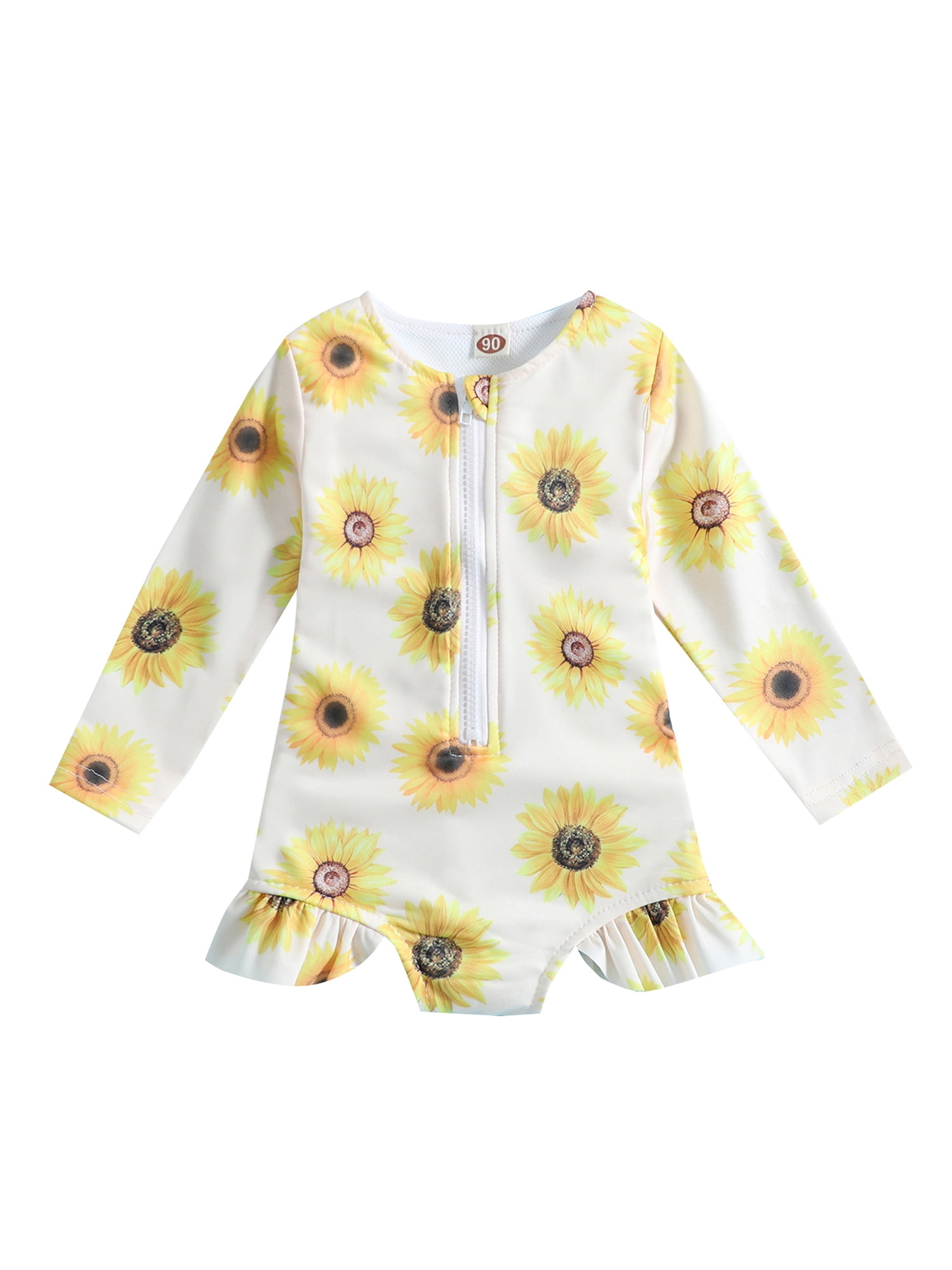 Lamuusaa Toddler Girl Swimsuits Sun/ Flower Print Long Sleeve Zipper ...