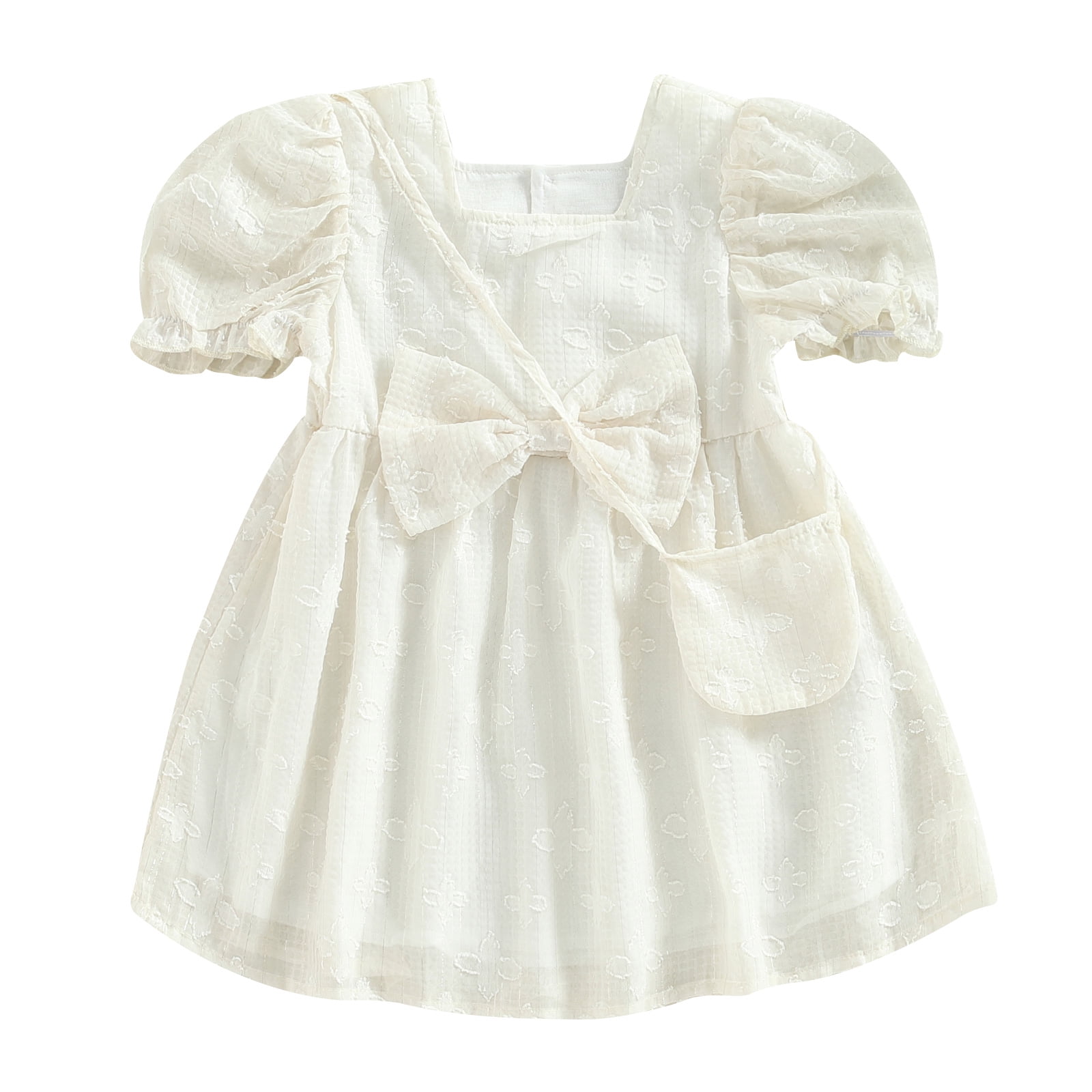 Lamuusaa Toddler Kids Girls Dress Flower Jacquard Square Neck Short ...