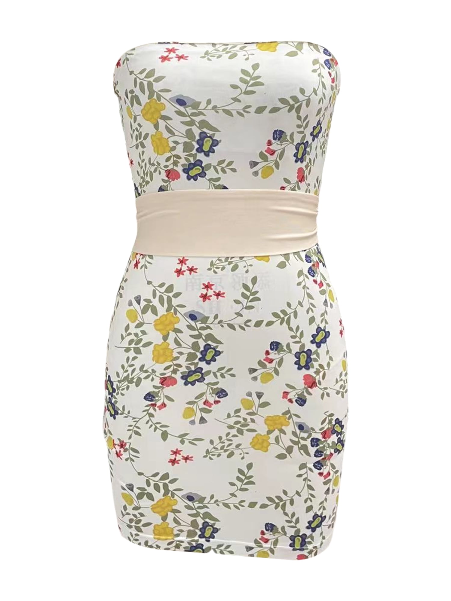 Lamuusaa Women Bodycon Dress, Strapless Backless Flower Print Slim Fit ...