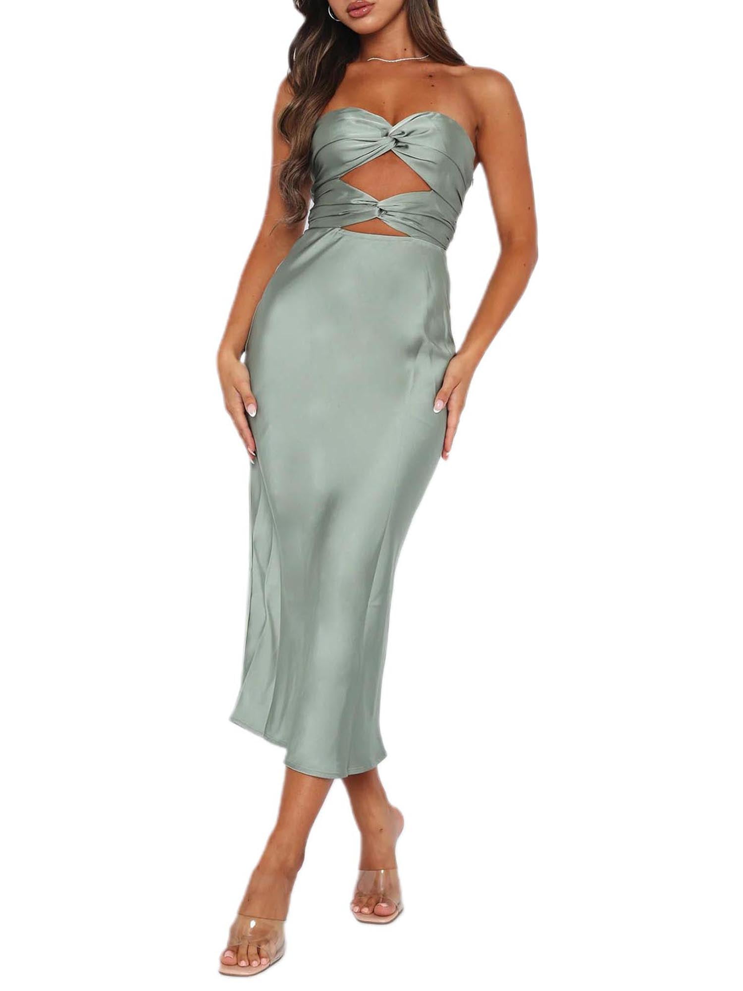 Lamuusaa Women Wrap Chest Bodycon Dress Strapless Cross Tie-Up Backless ...