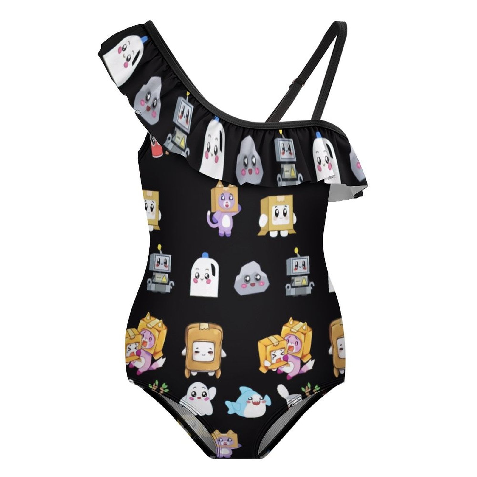 Lan-key Box Girls Swimsuit One Piece Swimsuits Ruffle Bathing Suit Kids ...