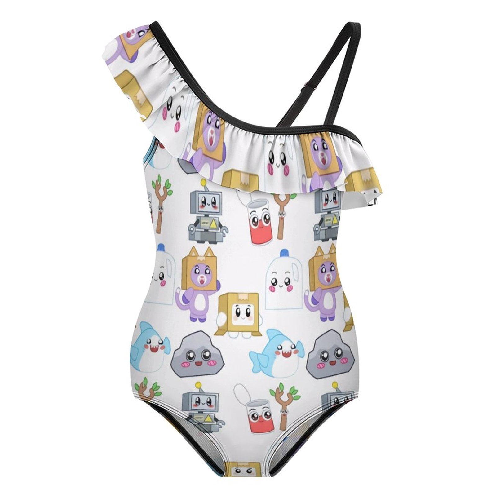 Lan-key Box Girls Swimsuit One Piece Swimsuits Ruffle Bathing Suit Kids ...