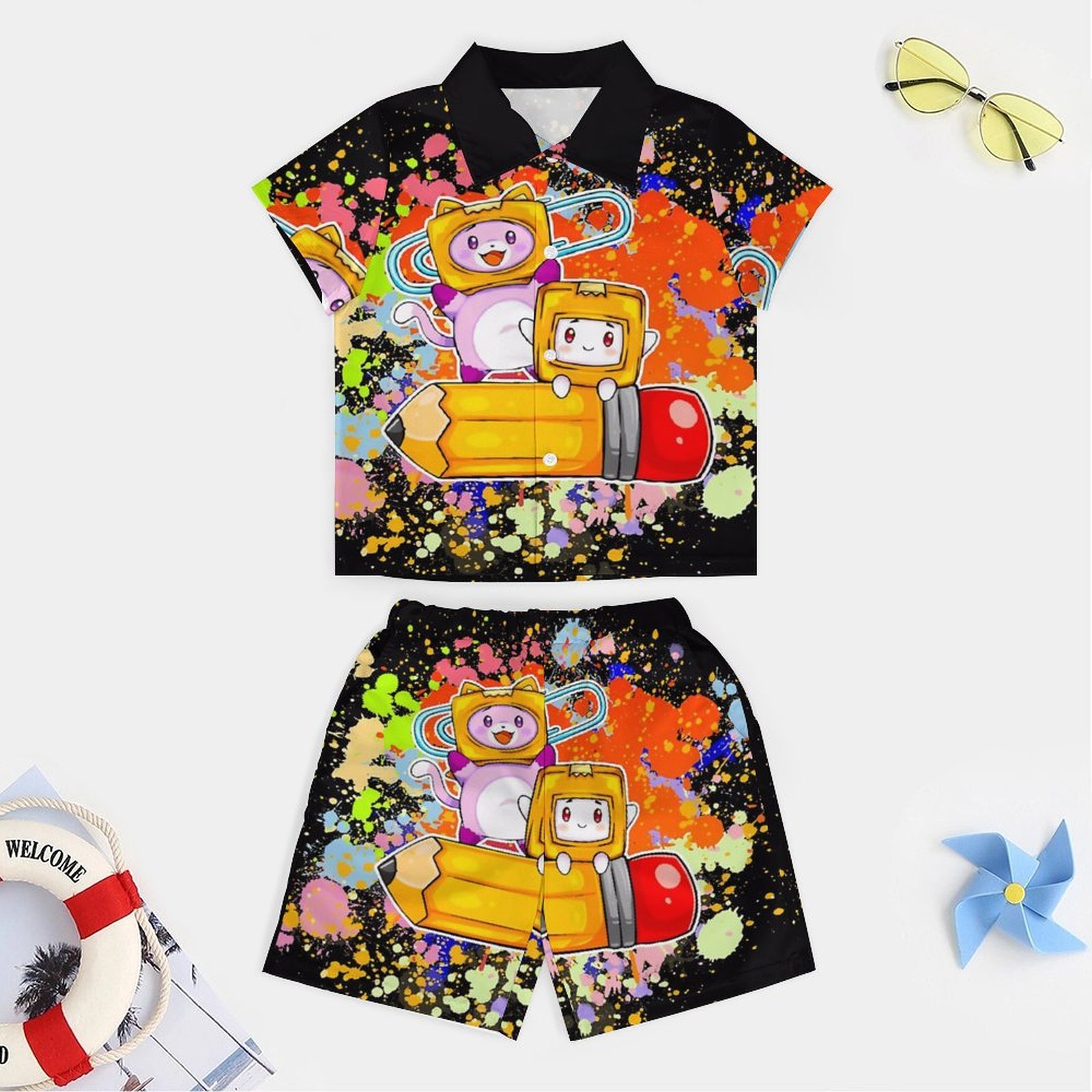 Lan-key！Box Kids Hawaiian Button Down Shirt and Short Set Beach Shirts ...