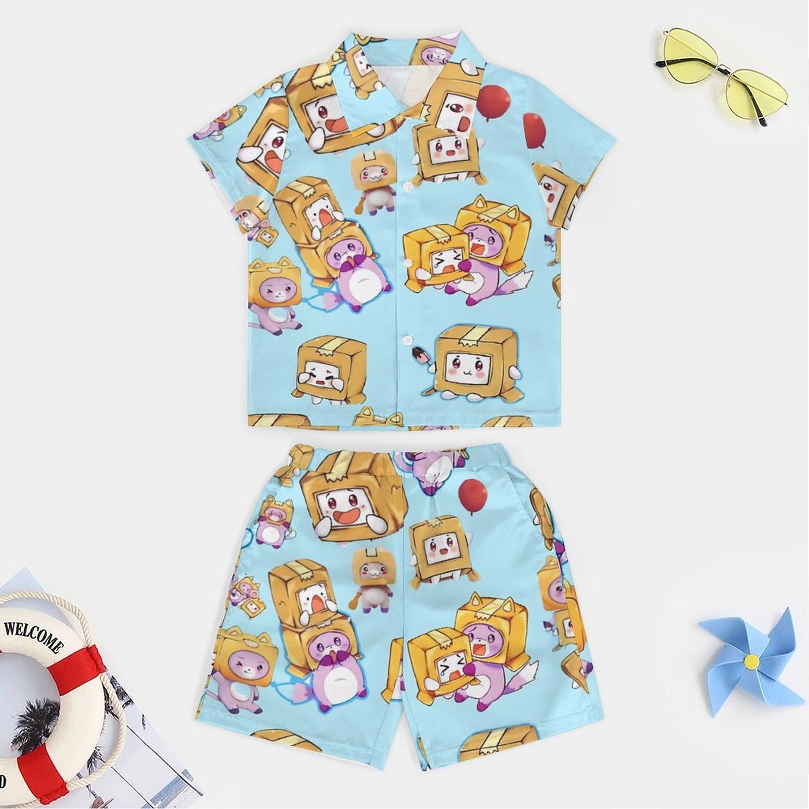 Lan-key！Box Kids Hawaiian Button Down Shirt and Short Set Beach Shirts ...