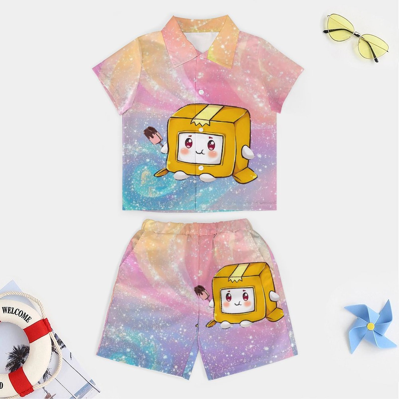 Lan-key！Box Kids Hawaiian Button Down Shirt and Short Set Beach Shirts ...