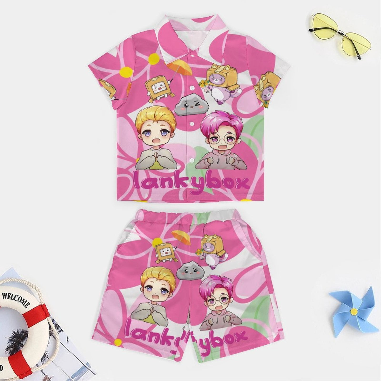 Lan-key！Box Kids Hawaiian Button Down Shirt and Short Set Beach Shirts ...