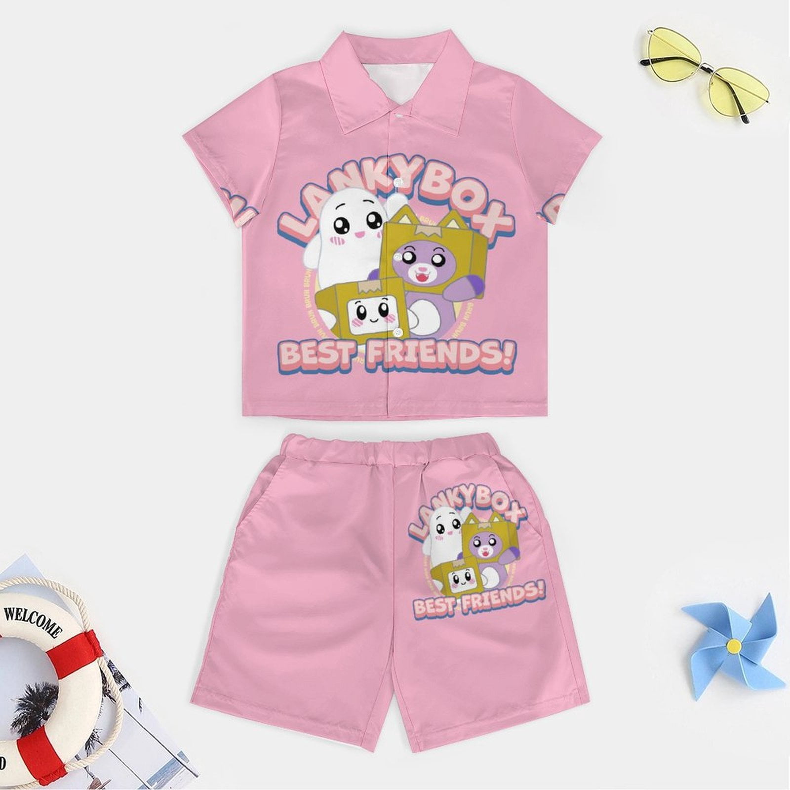 Lan!ky+BOX Kids Hawaiian Button Down Shirt and Short Set Beach Shirts ...