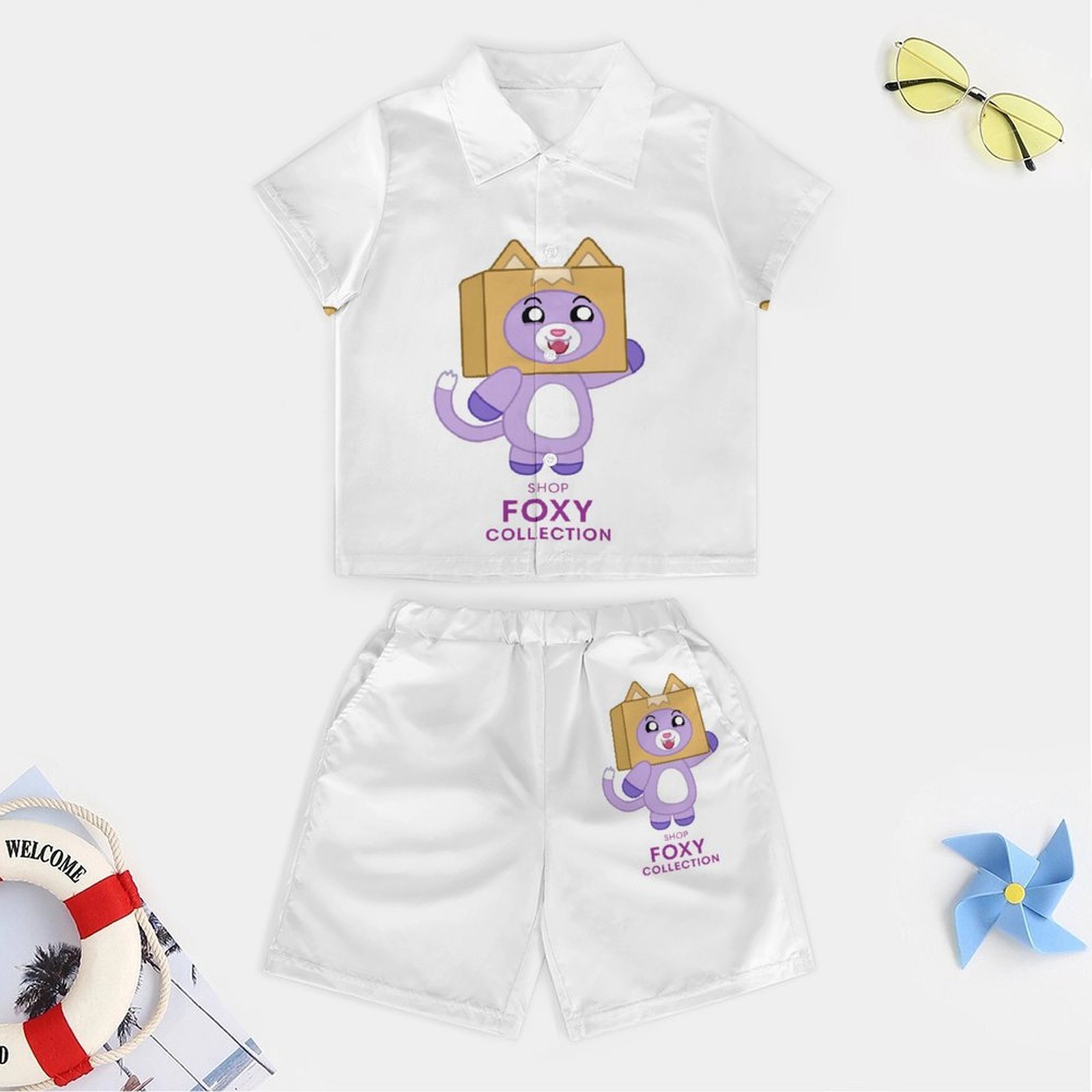 Lan!ky+BOX Kids Hawaiian Button Down Shirt and Short Set Beach Shirts ...
