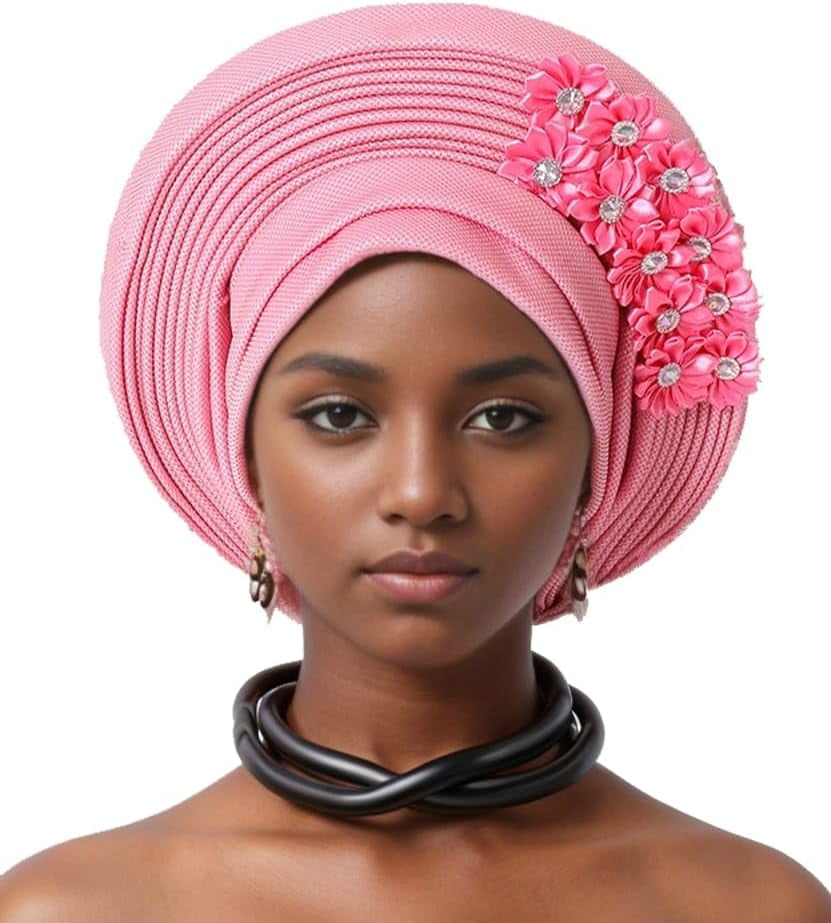 LanJun African Turbans for Women Nigerian Aso Oke Headwrap Auto Gele ...
