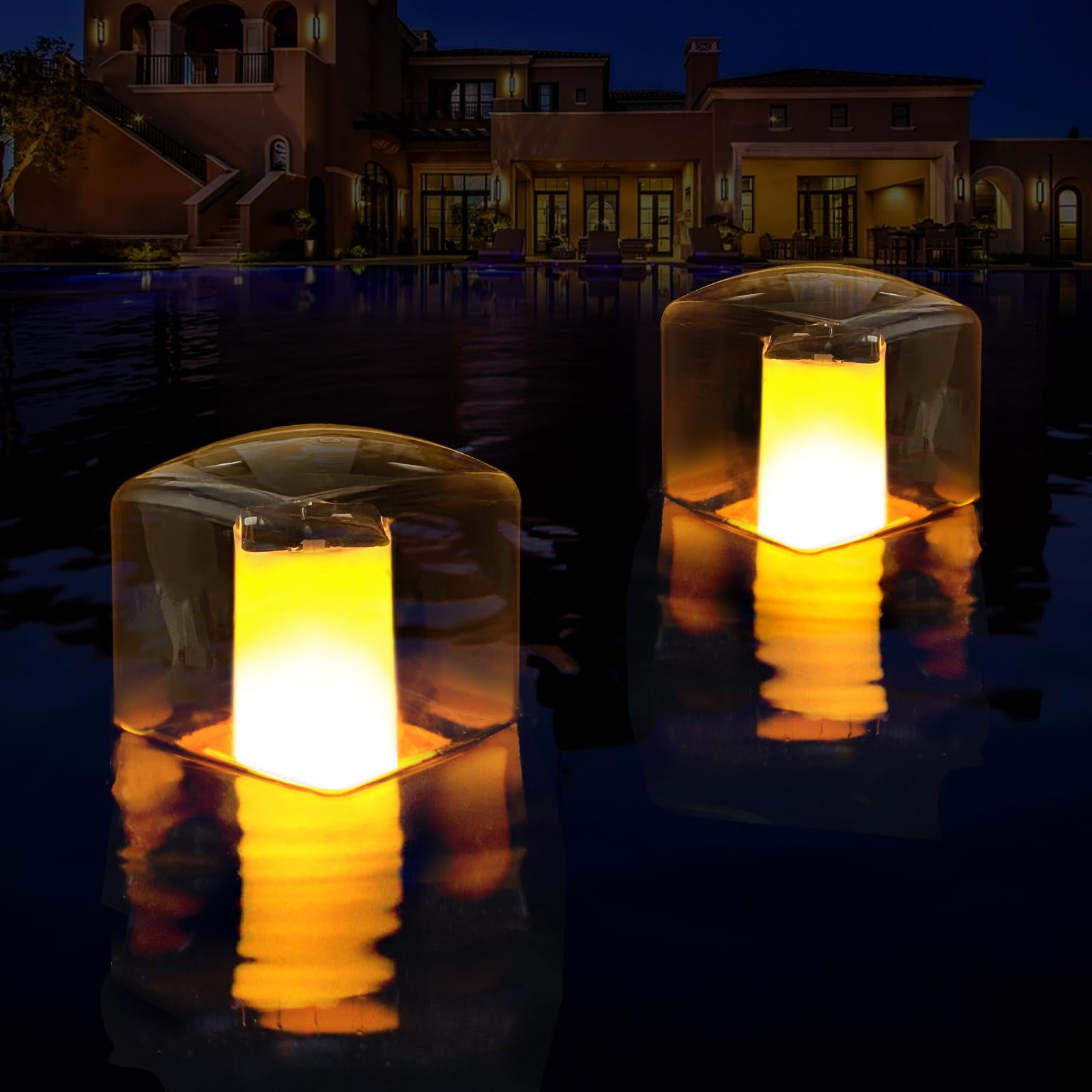 LanPool Floating Pool Lights, Solar Flame Pool Lights Square Pool Light ...