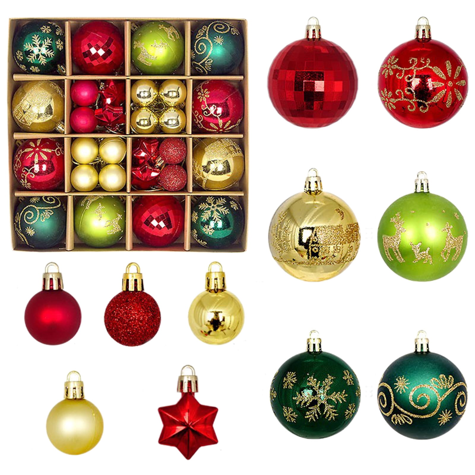 LanSuare 44Pcs Christmas Balls Ornaments, 2.3Inch Stripe Pattern Red ...