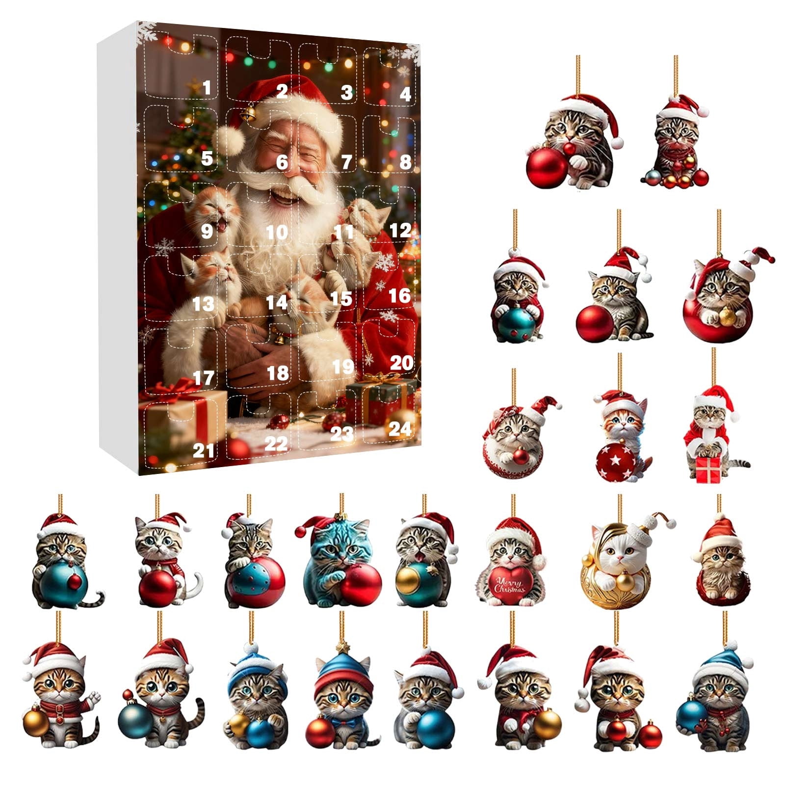 LanSuare Christmas Advent Calendar 2025, 24 Pcs Acrylic Red Hat Cat 2D ...