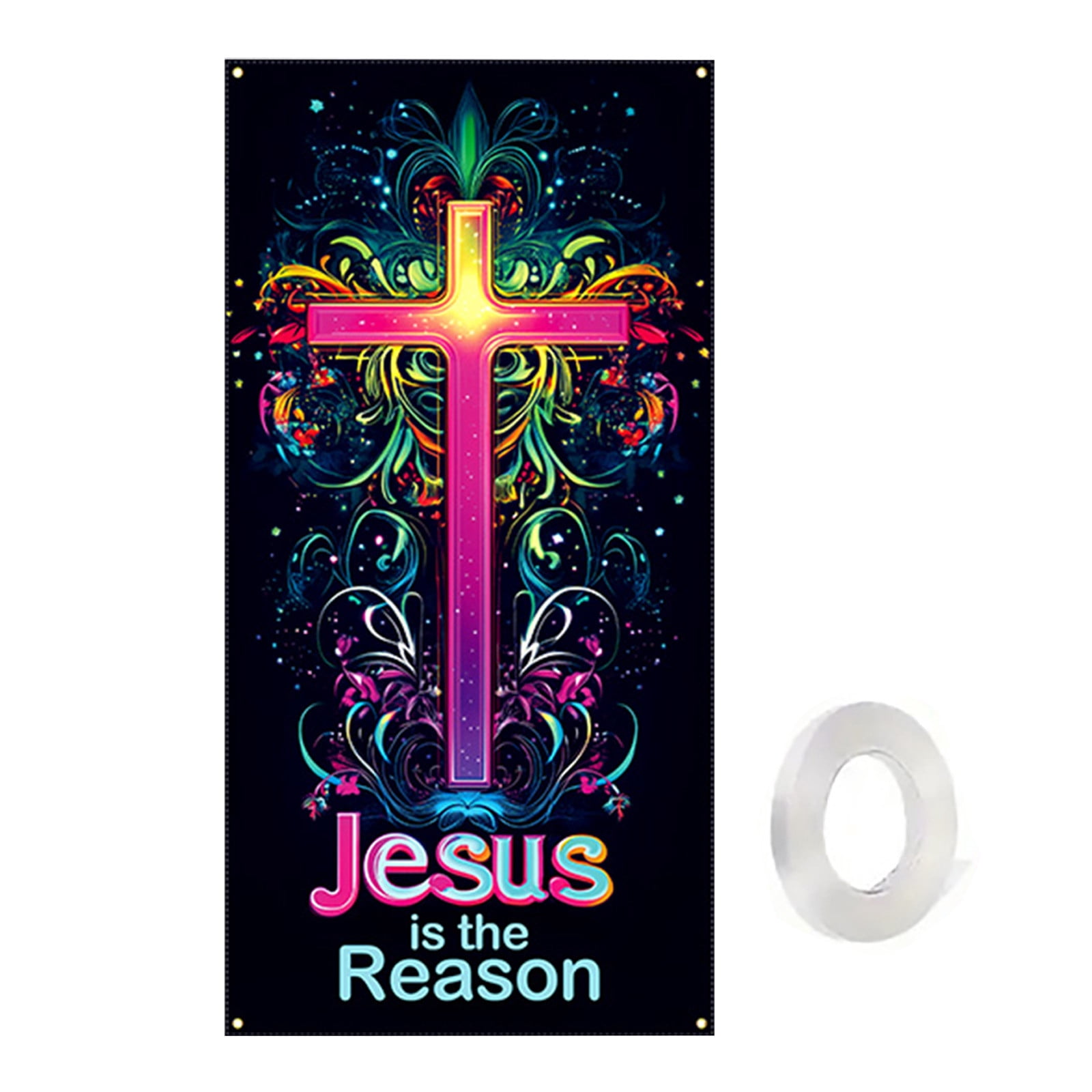 LanSuare Christmas Door Cover Decoration, Glowing Crucifix Xmas ...