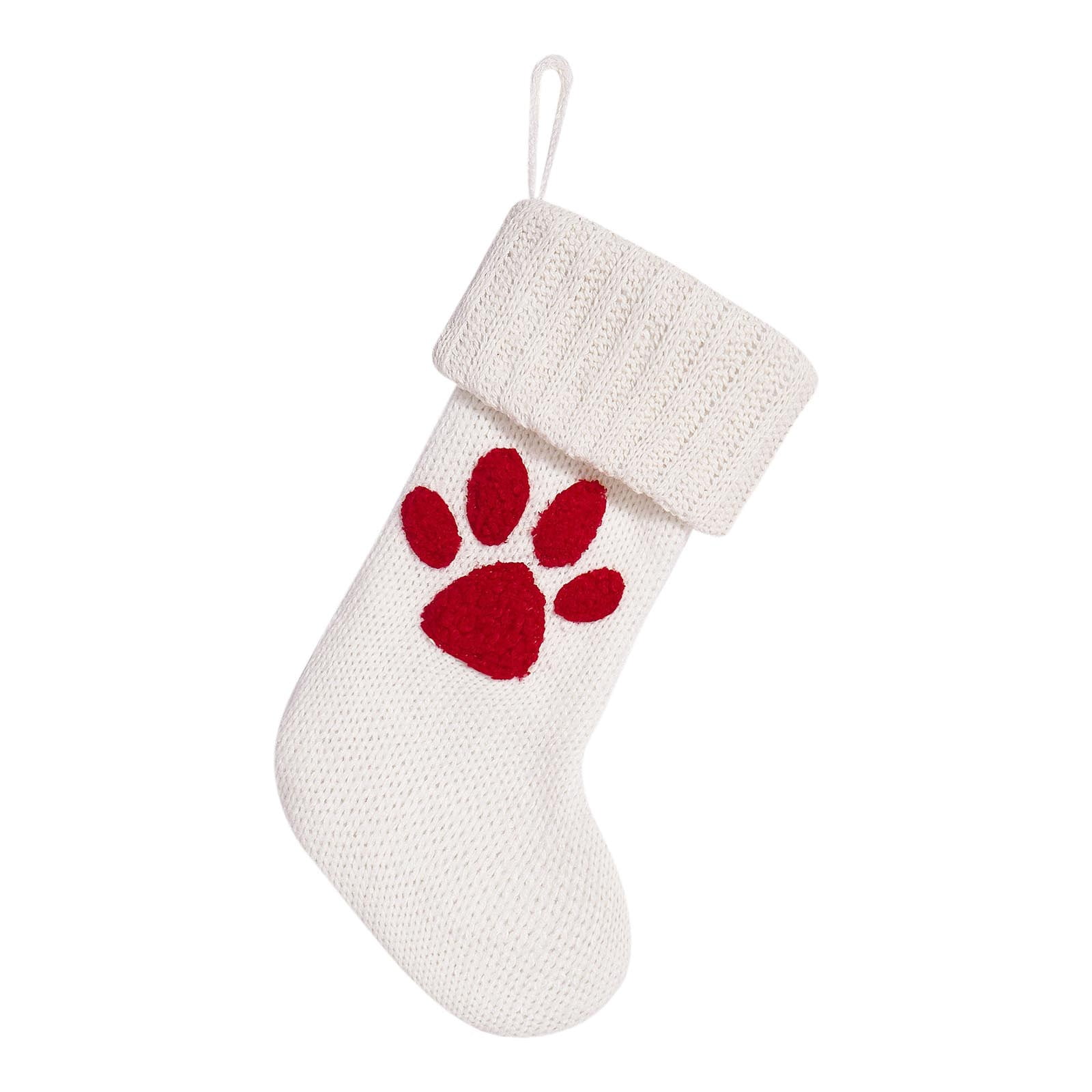 LanSuare Christmas Knitted Stockings with Dog Paw Prints, 7Inch ...
