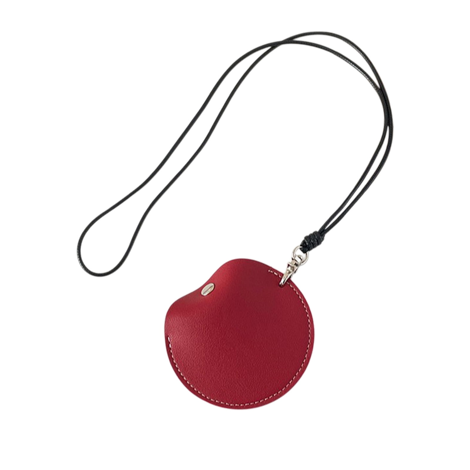 LanSuare Leather Headphone Pouch with Neck Strap, Round Compact Storage ...