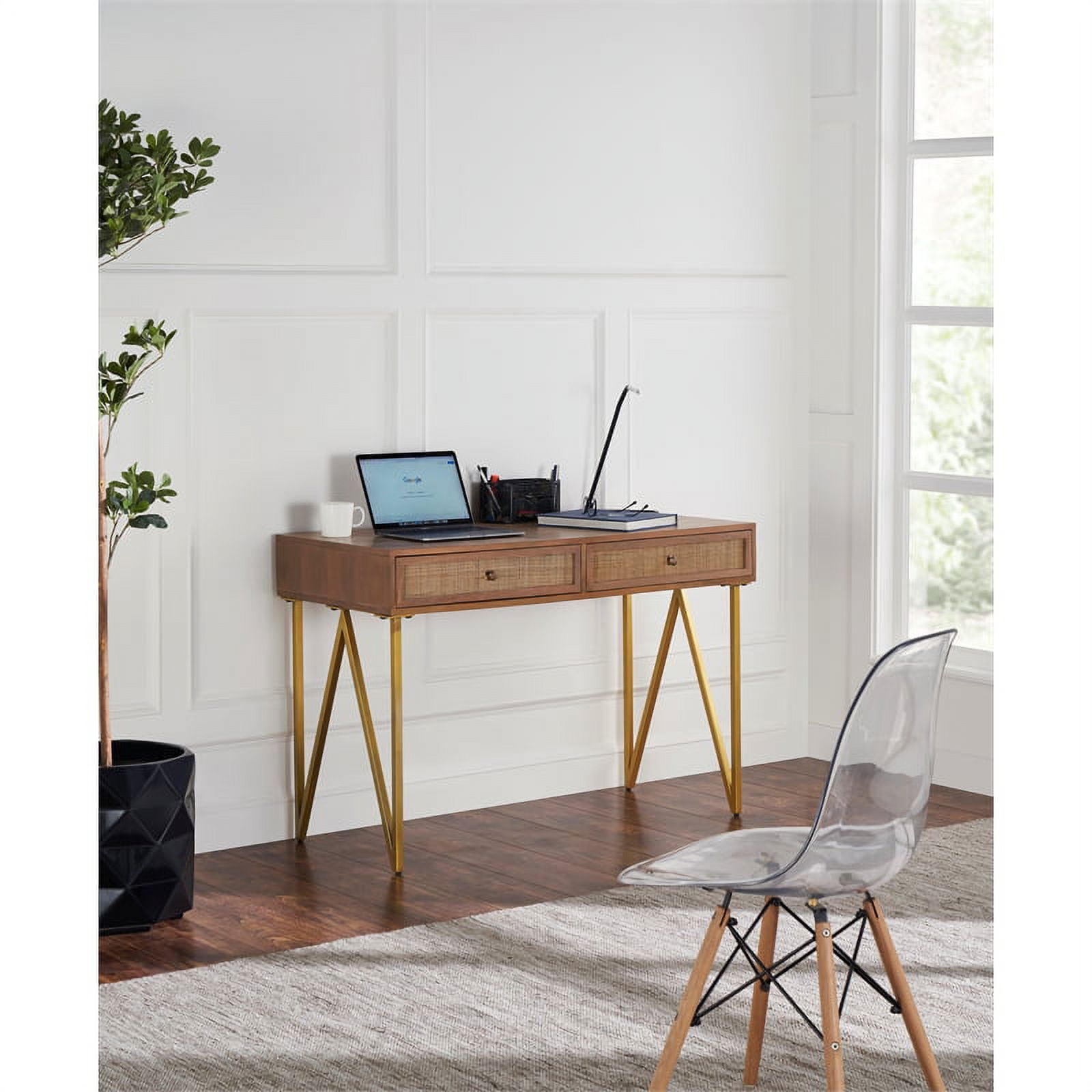 Lana 45" Solid Wood Writing Desk with 2 Spacious Drawers in Natural ...