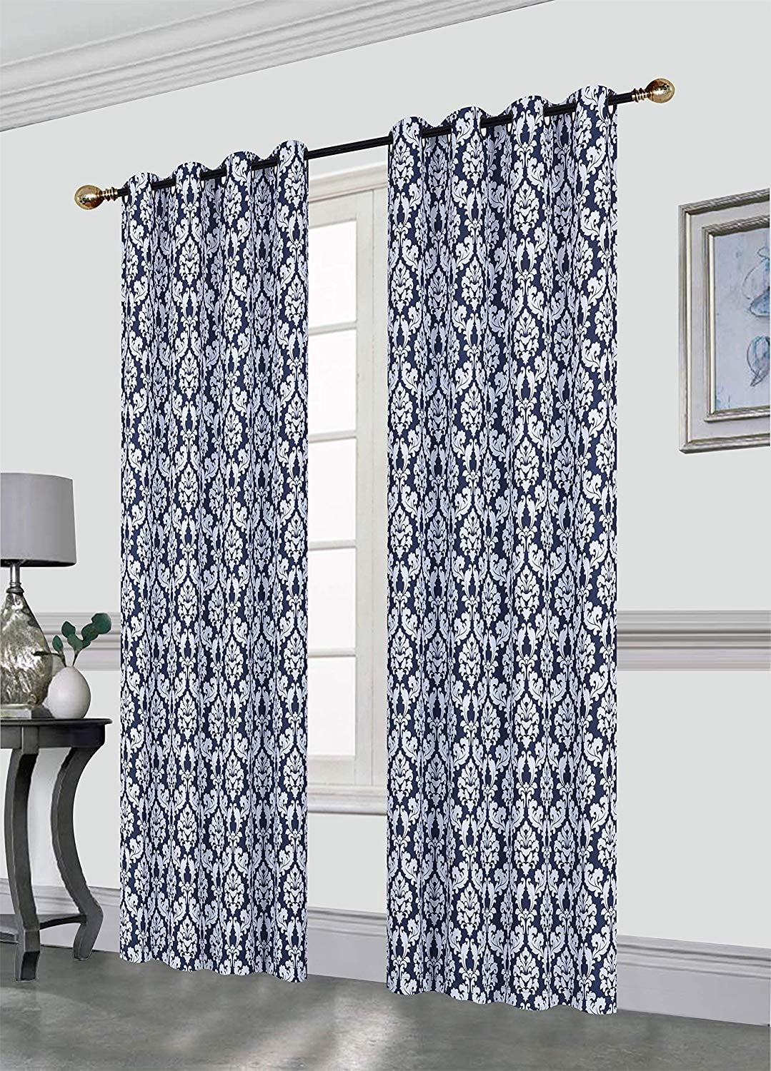 Lana Decorative Damask Print 52X84 Blackout Window Curtain Panel with 8 ...