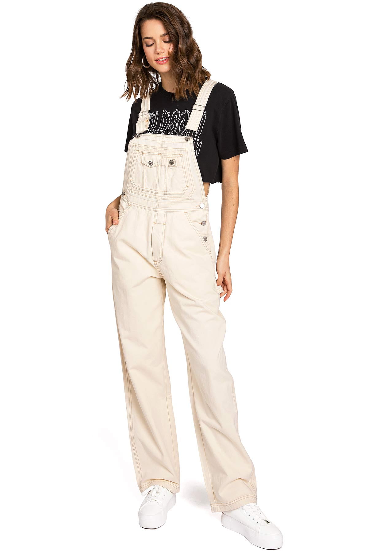 Lana Roux 90s Retro Revolt Dungaree Chino Twill Jumpsuit Overalls (Sand ...