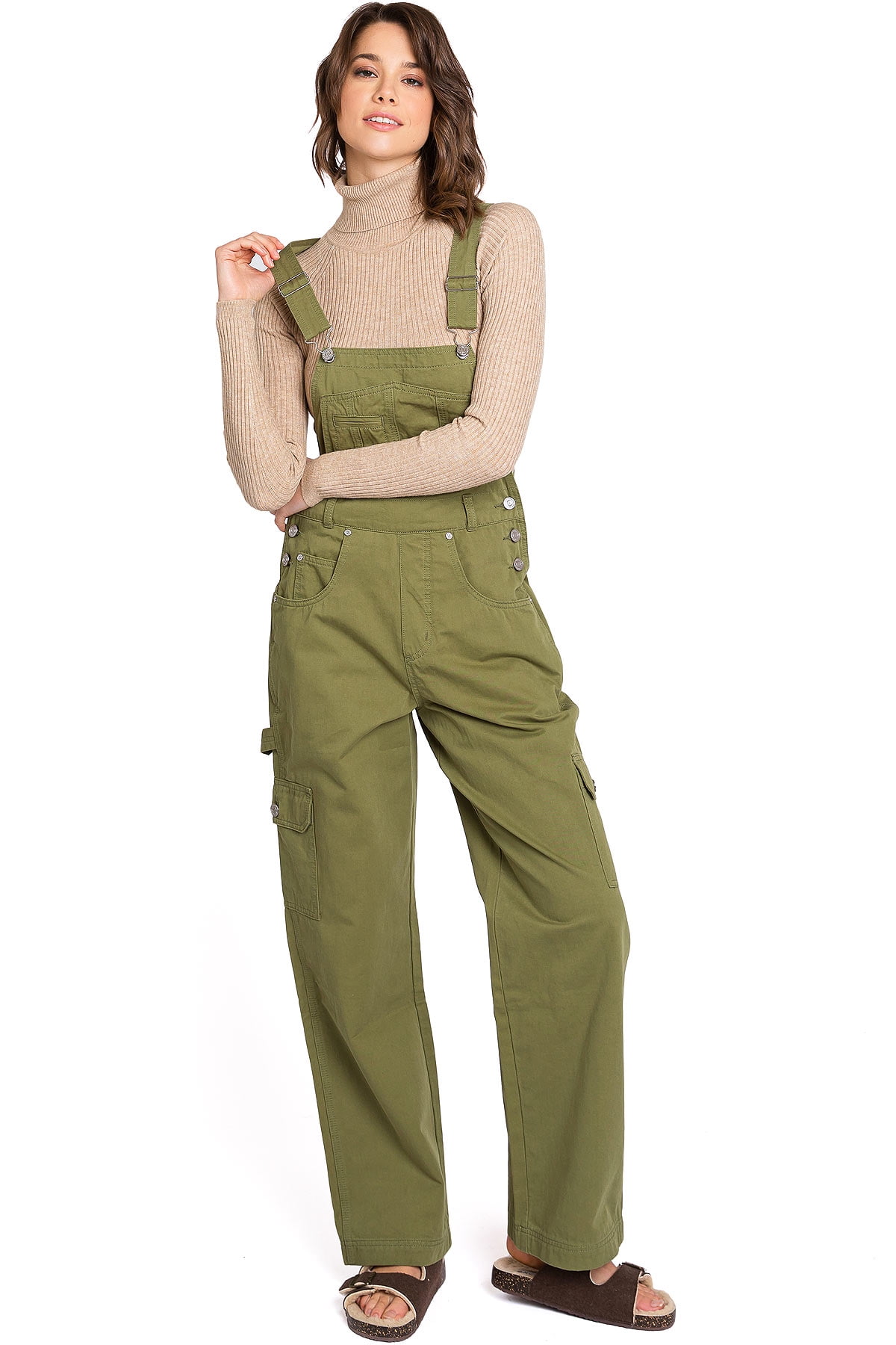Lana Roux 90s Retro Revolt Dungaree Utility Cargo Overalls (Moss ...