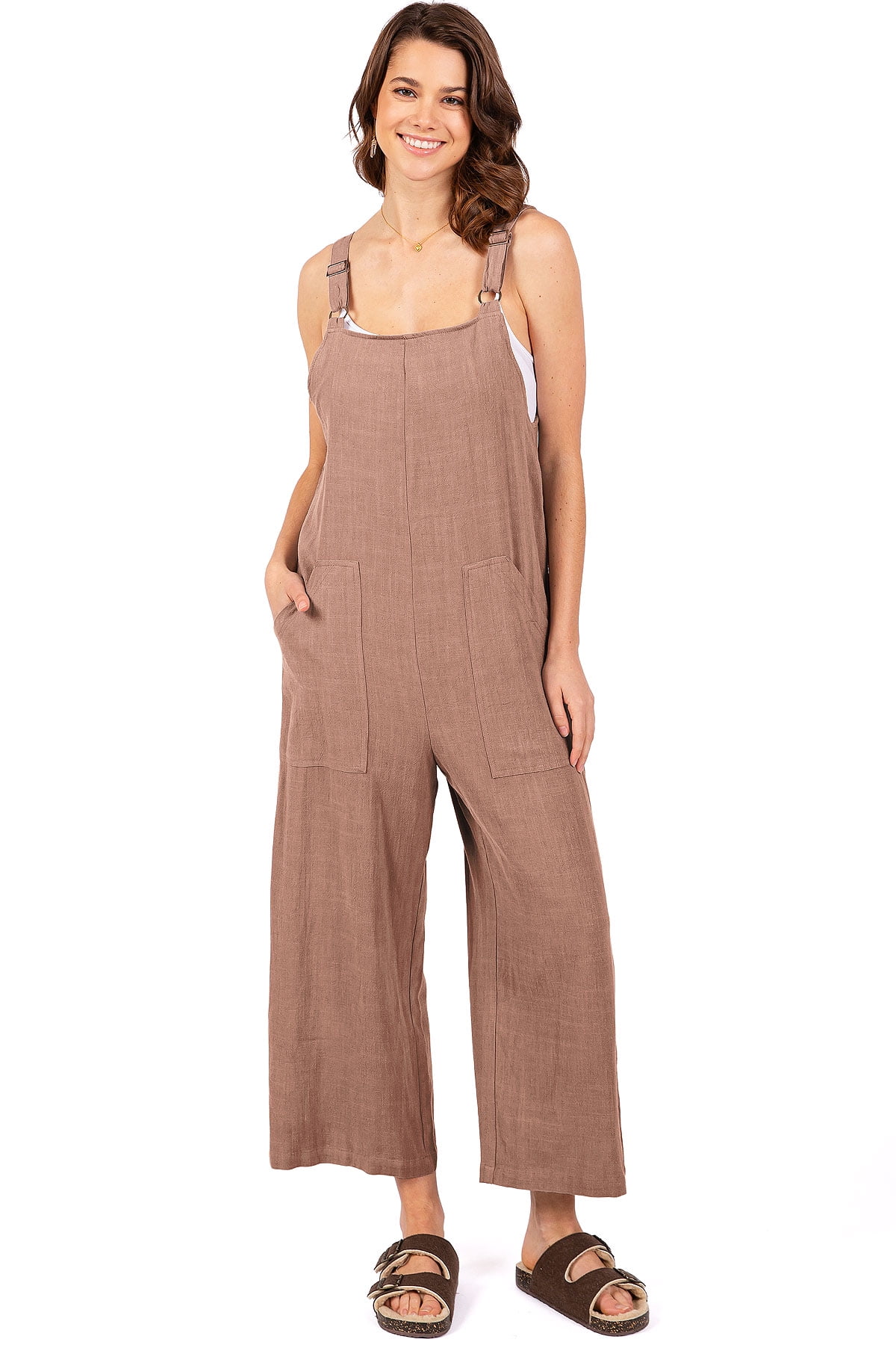 Lana Roux Women's Crop Wide-Leg Linen Jumpsuit (Terracotta, Large ...