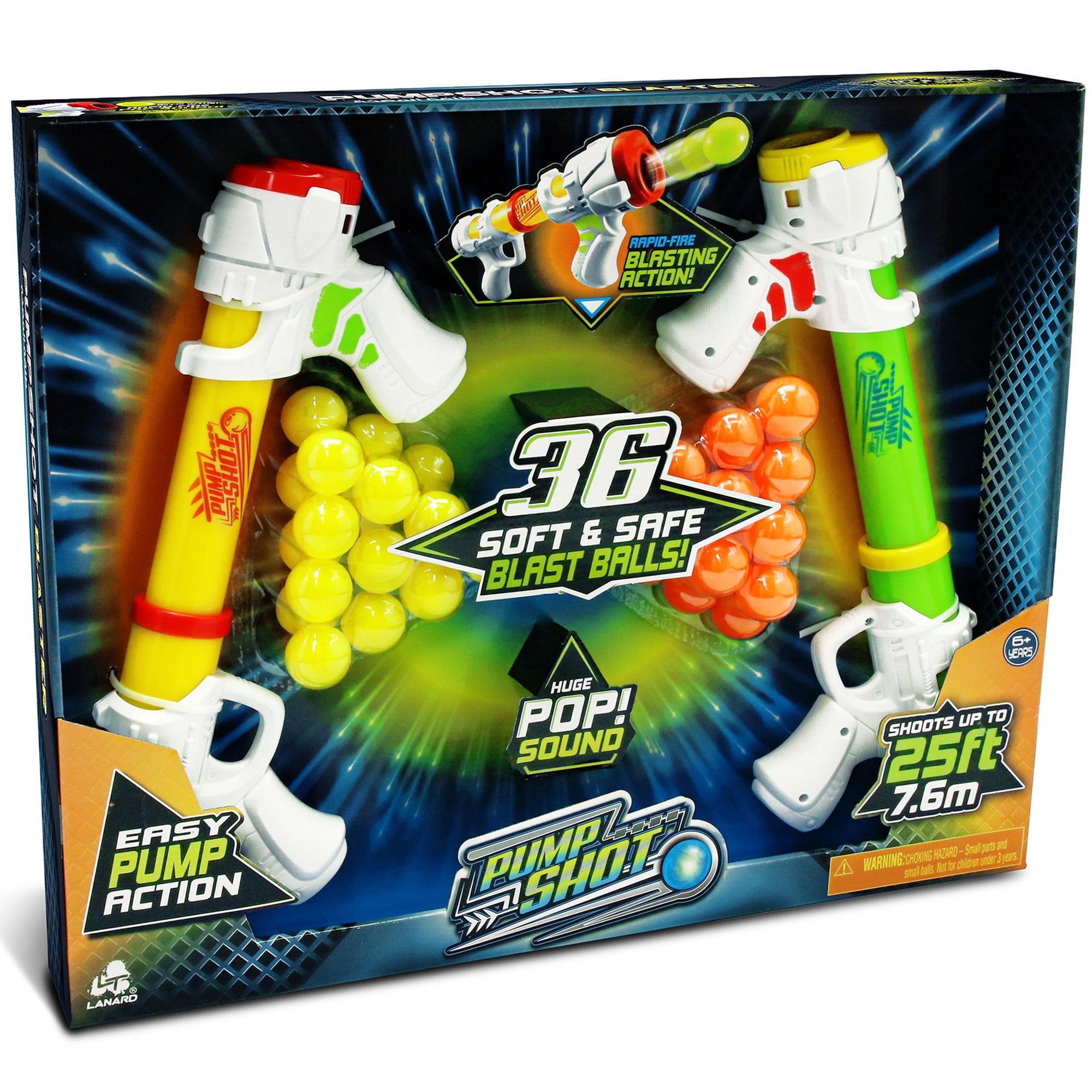 Lanard: Ballist-X Pump Shot Ball Blaster: X-4 Twin Pack - Yellow-Green, 2 Toy Foam Blasters ...
