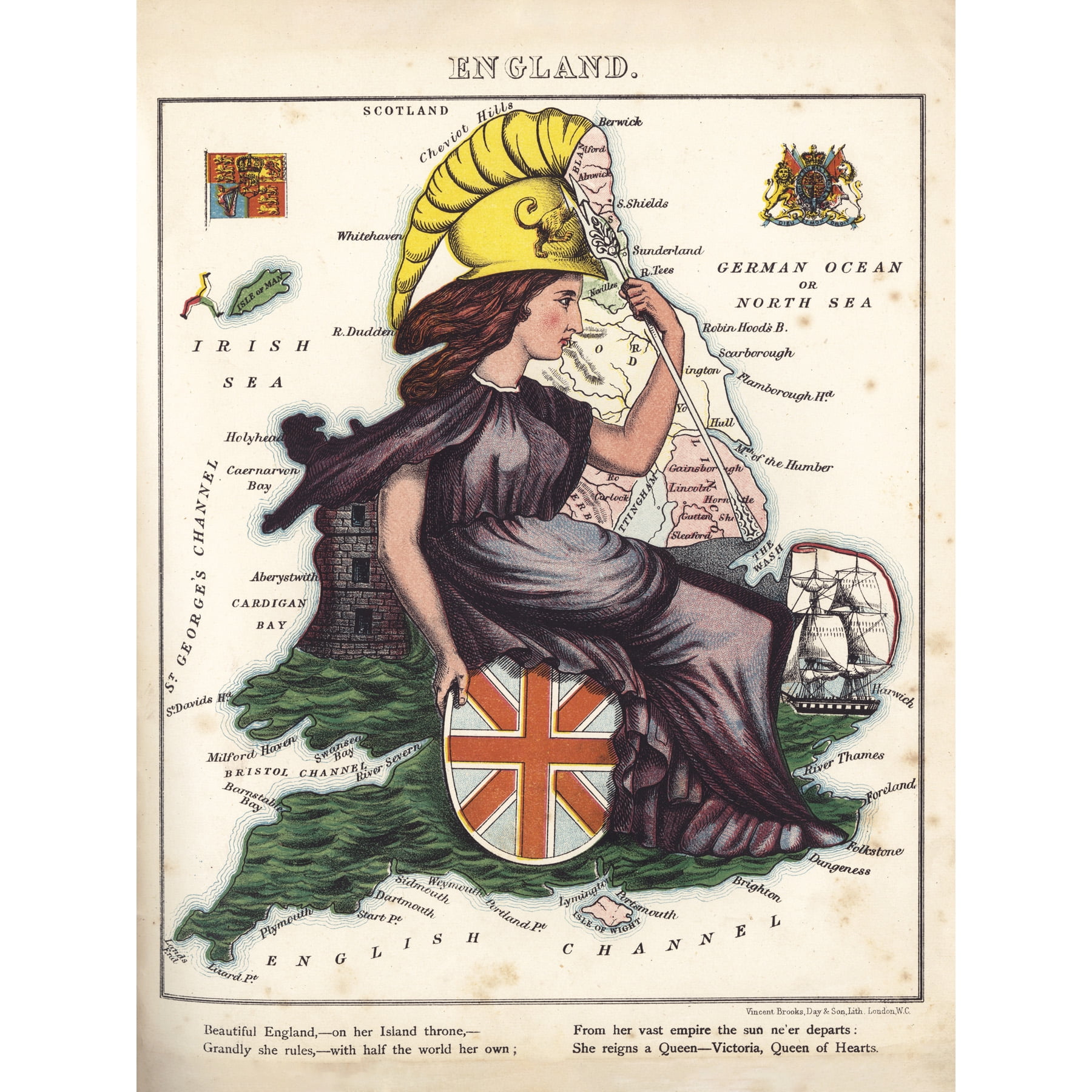Lancaster 1869 Pictorial Map England Queen Victoria Extra Large XL Wall ...