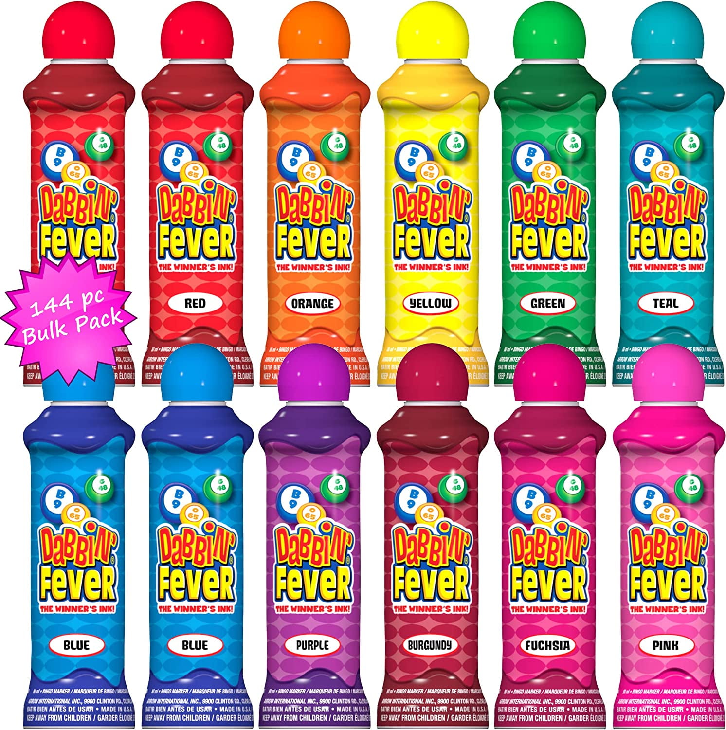 Dabbin' Fever 3oz Bingo Daubers Bulk Case - 144 Assorted Colors Daubers ...