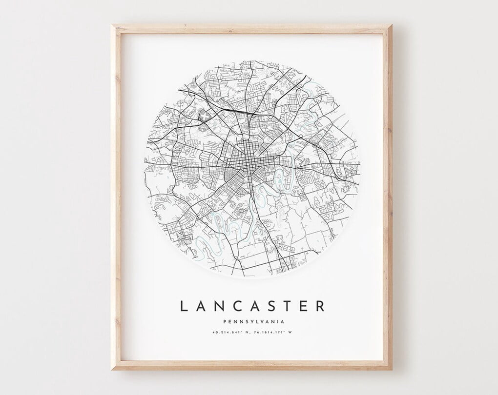 Lancaster Map Print, Lancaster Map Poster City Wall Art, Pa Road Map ...