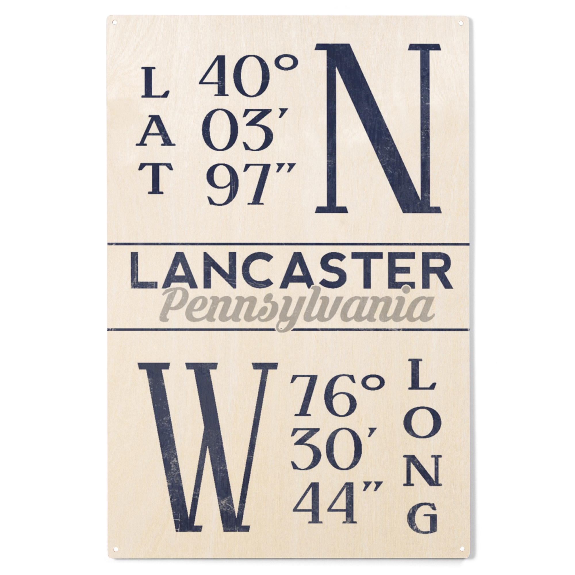 Lancaster, Pennsylvania, Latitude and Longitude (Blue) Birch Wood Wall ...