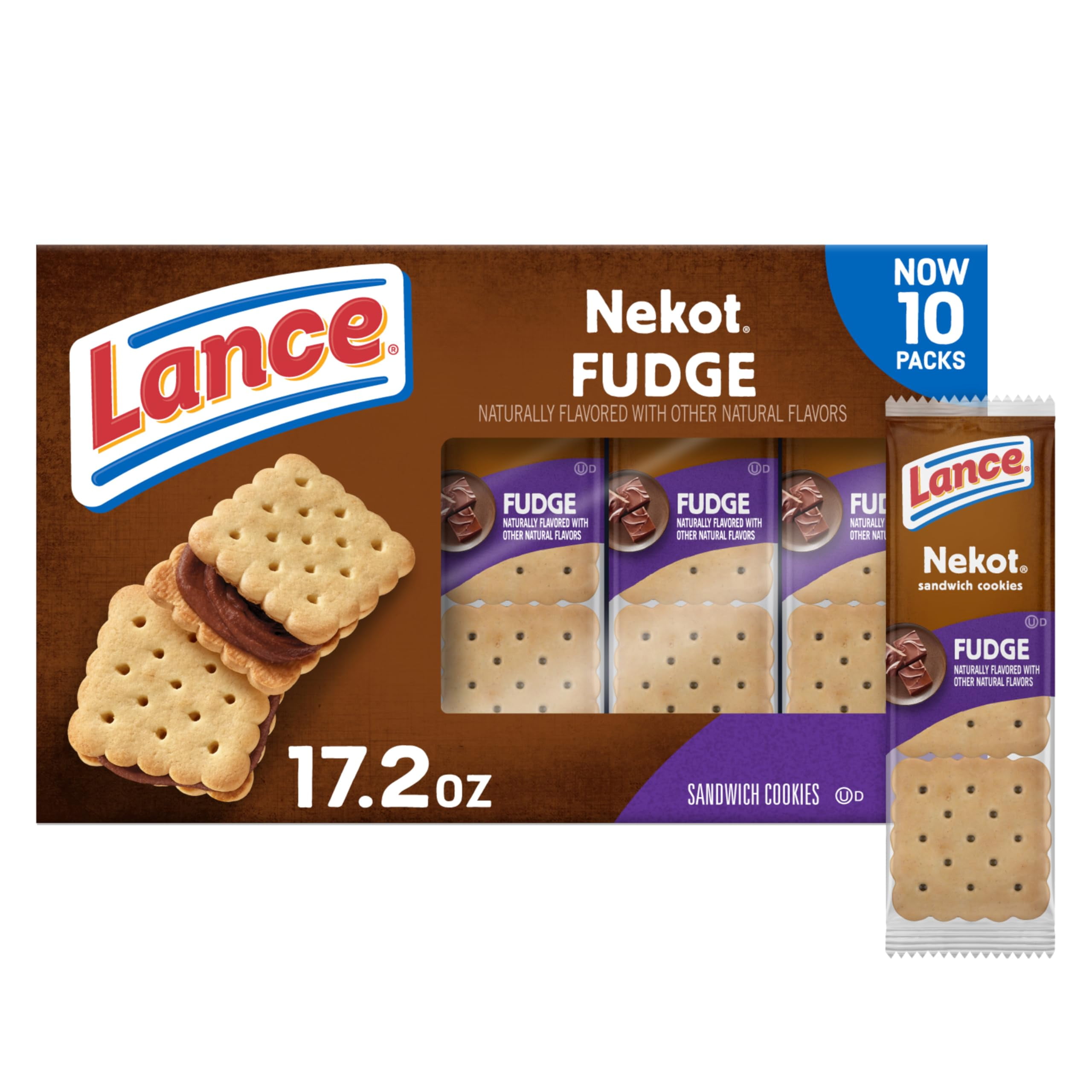 Lance Sandwich Cookies, Nekot Fudge, 10 Individually Wrapped Packs, 6 ...
