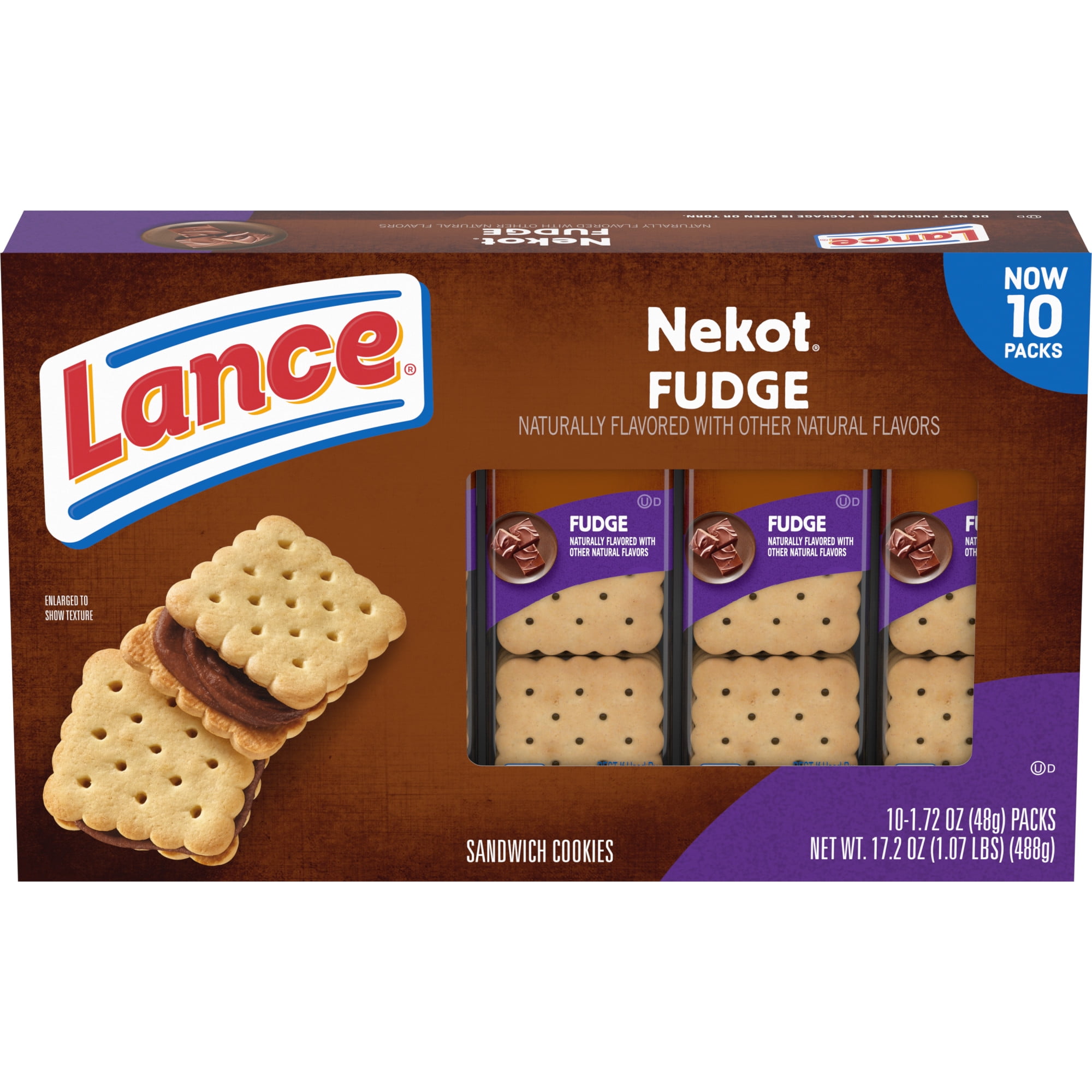 Lance Sandwich Cookies, Nekot Fudge, 10 Individually Wrapped Packs, 6 ...