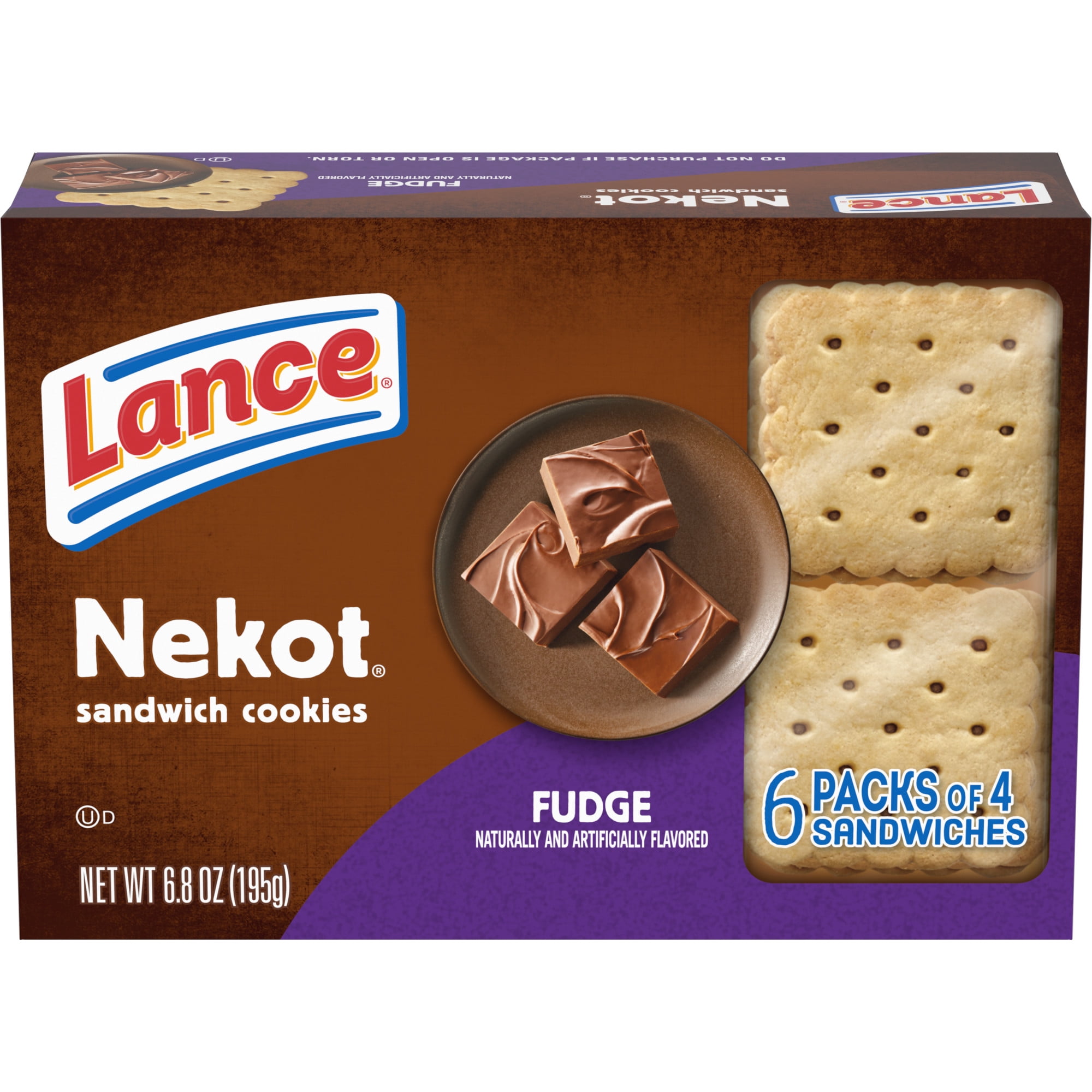 Lance Nekot Fudge Sandwich Cookies, 6 Packs, 4 Sandwiches Each, On-the ...