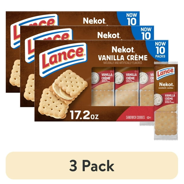 (3 pack) Lance Sandwich Cookies, Nekot Vanilla Creme, 10 Individually ...
