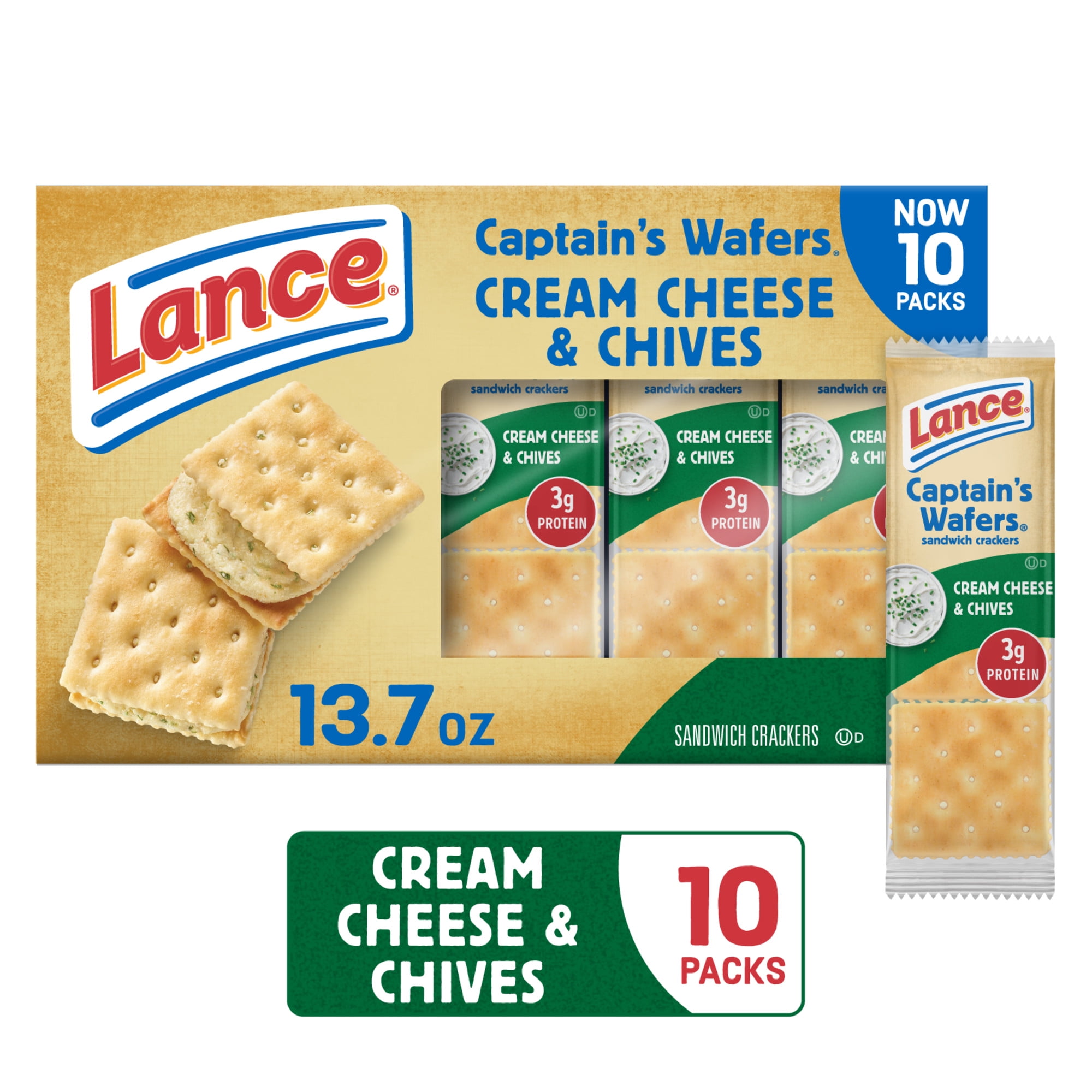 Lance Sandwich Crackers, Cream Cheese and Chives, 10 Pack, 6 Sandwiches ...