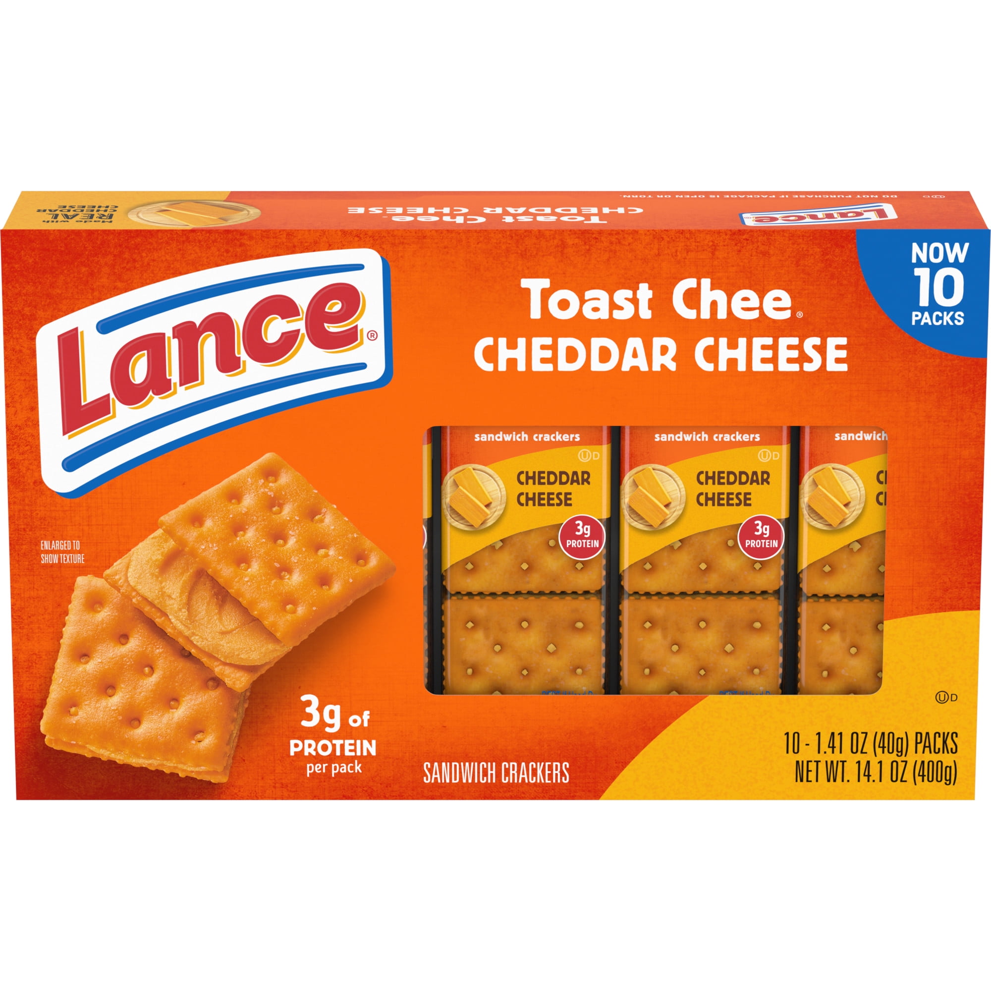 Lance Sandwich Crackers, ToastChee Cheddar, 10 Individually Wrapped ...