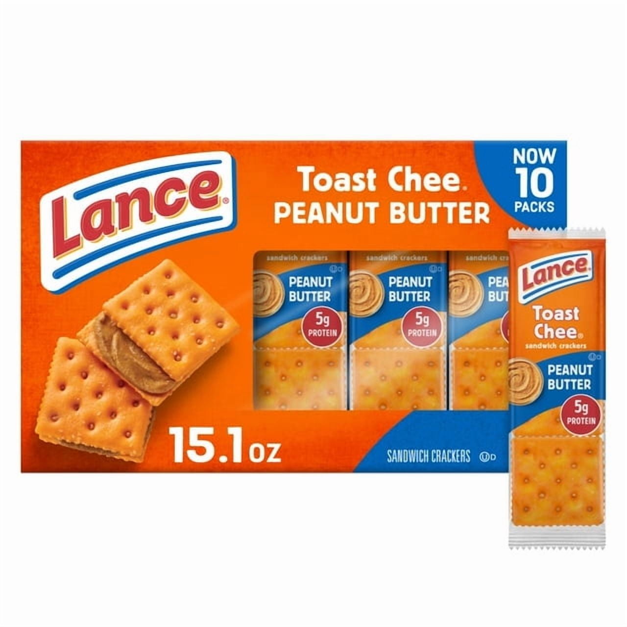 Lance Sandwich Crackers, ToastChee Peanut Butter, 10 Individual Packs ...