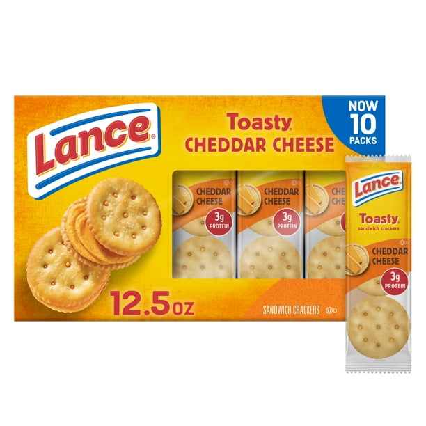 Lance Sandwich Crackers, Toasty Cheddar, 10 Individually Wrapped Packs ...